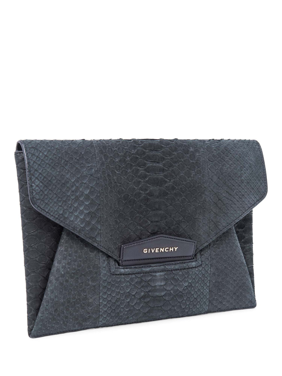 Givenchy Logo Python Envelope Clutch Graphite