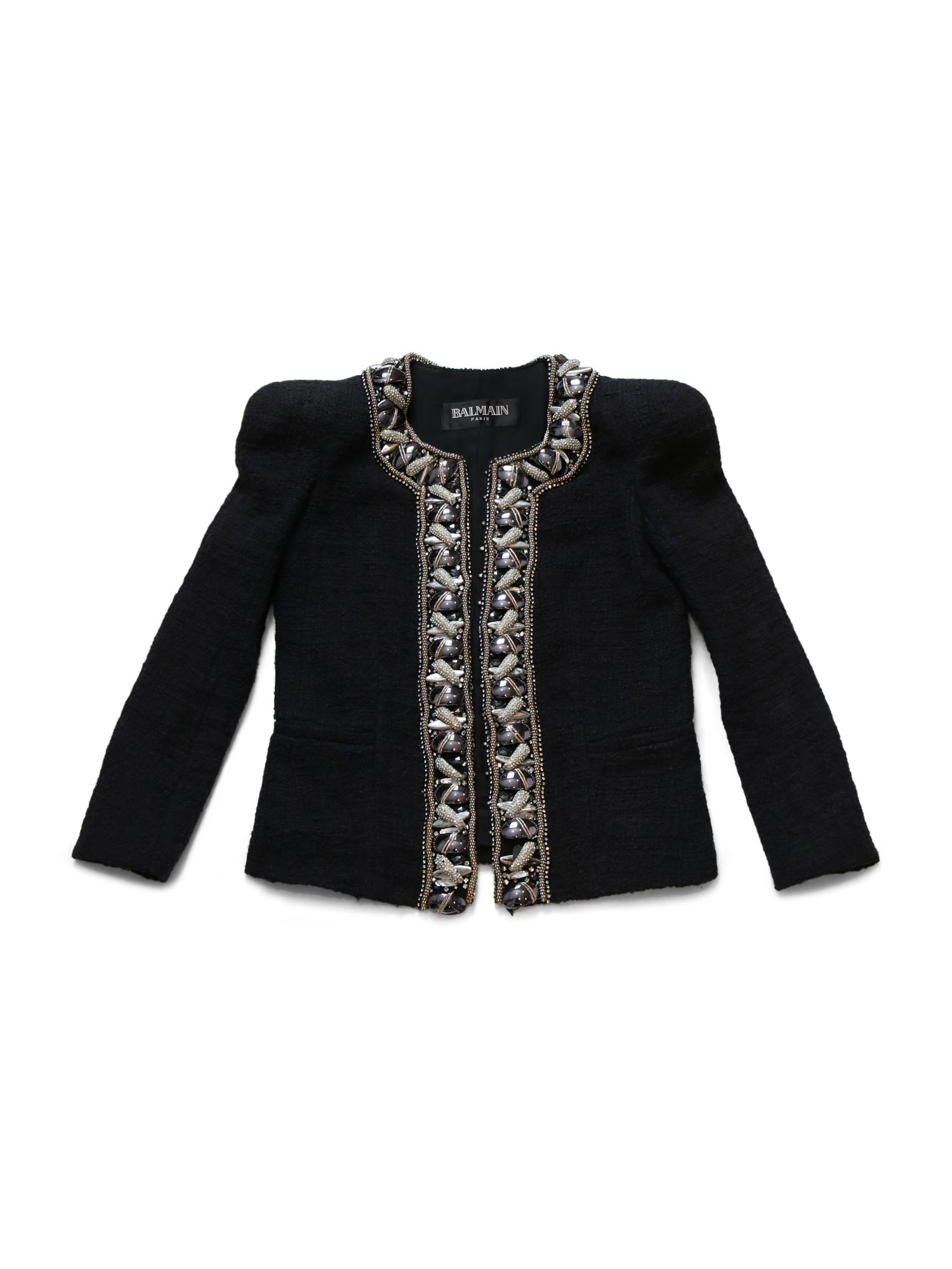 Balmain Tweed Rhinestone Embellished Jacket Black