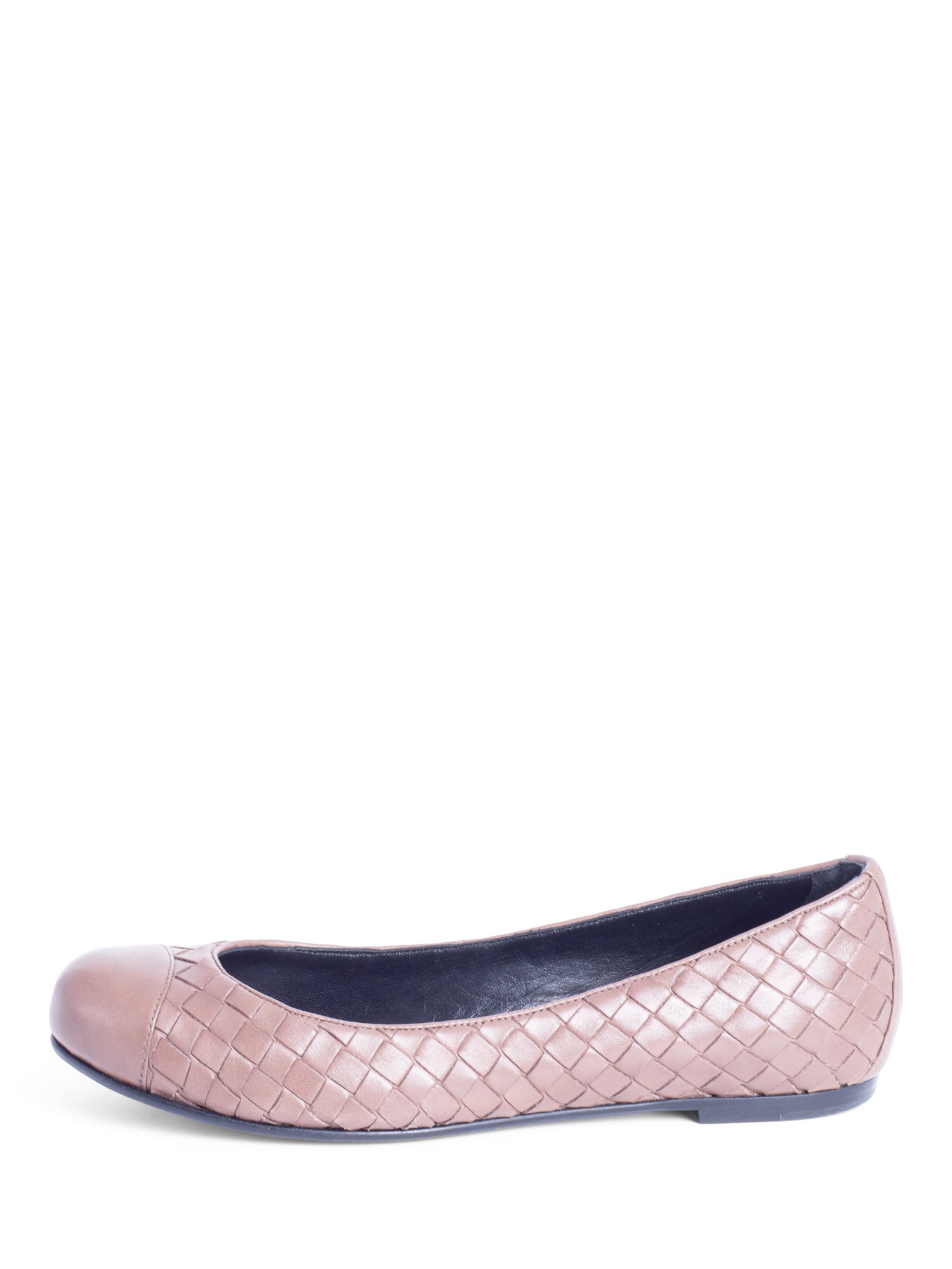 Bottega Venetta Intrecciato Weave Leather Cap Toe Ballet Flats Taupe