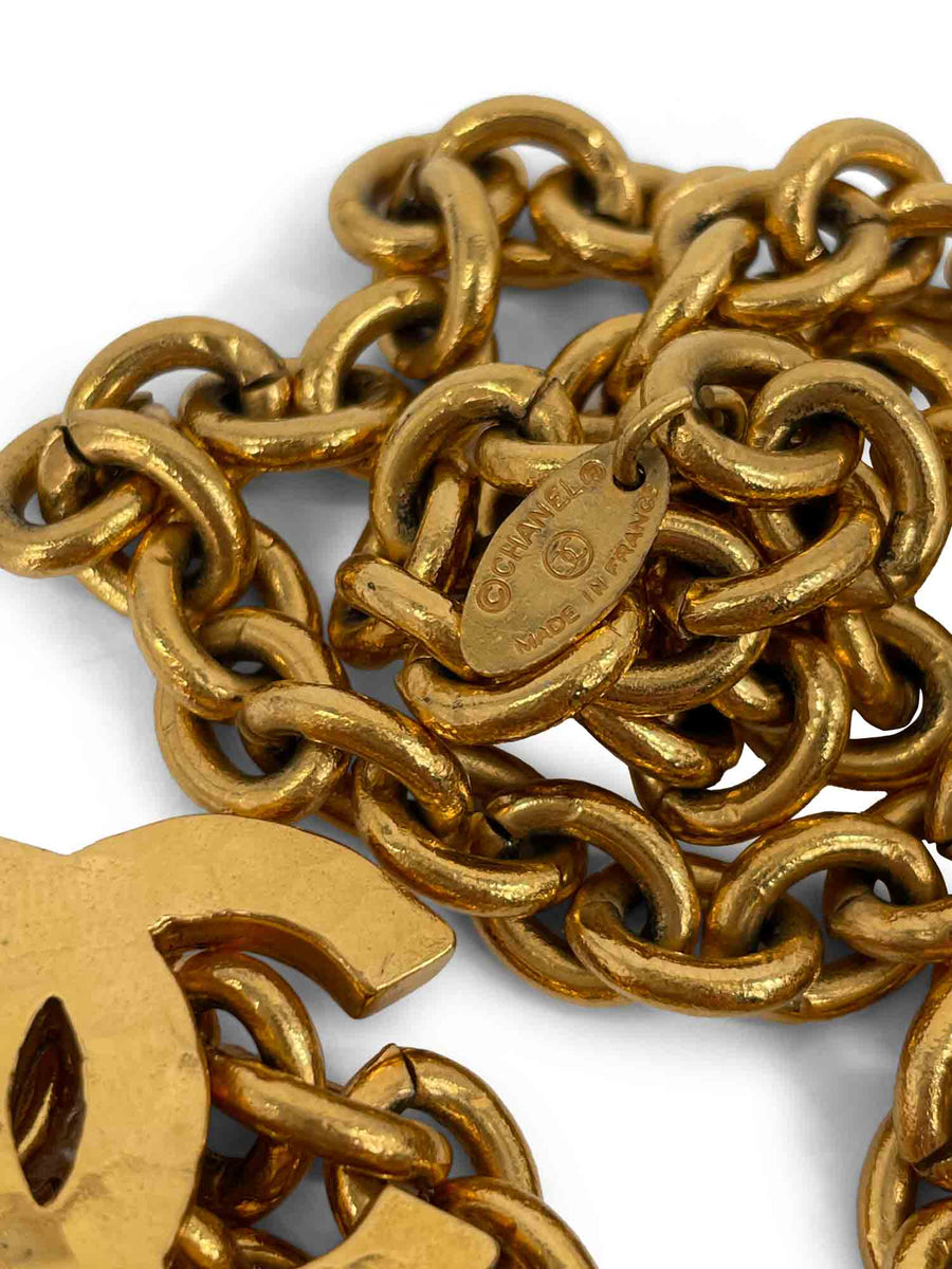 CHANEL CC Logo 24K Plated Large Link Multi Chain Belt Necklace