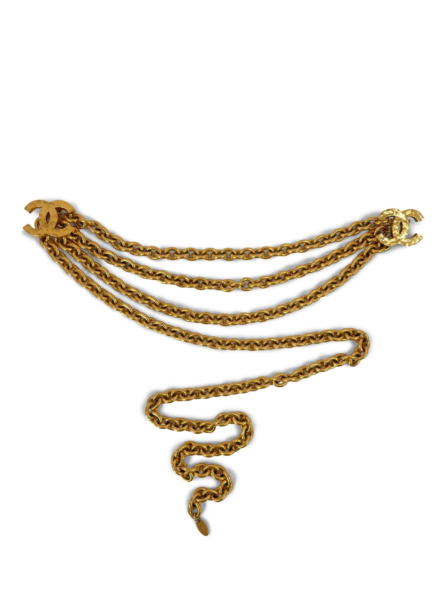CHANEL CC Logo 24K Plated Large Link Multi Chain Belt Necklace