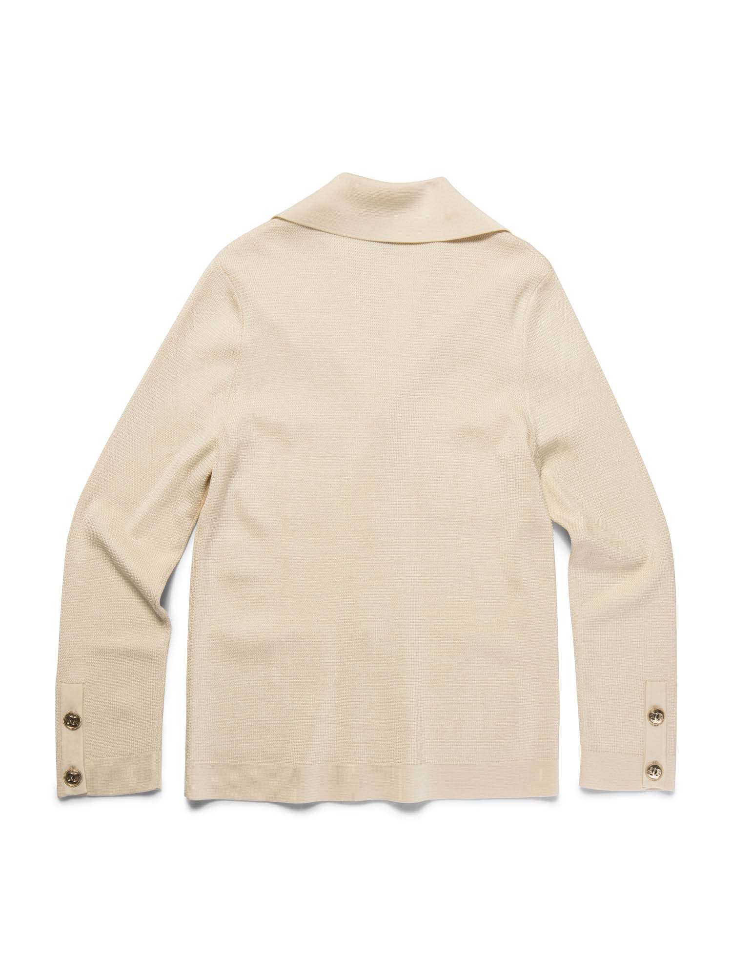 CHANEL CC Logo Buttoned Knit Cardigan Pearlescent Ivory