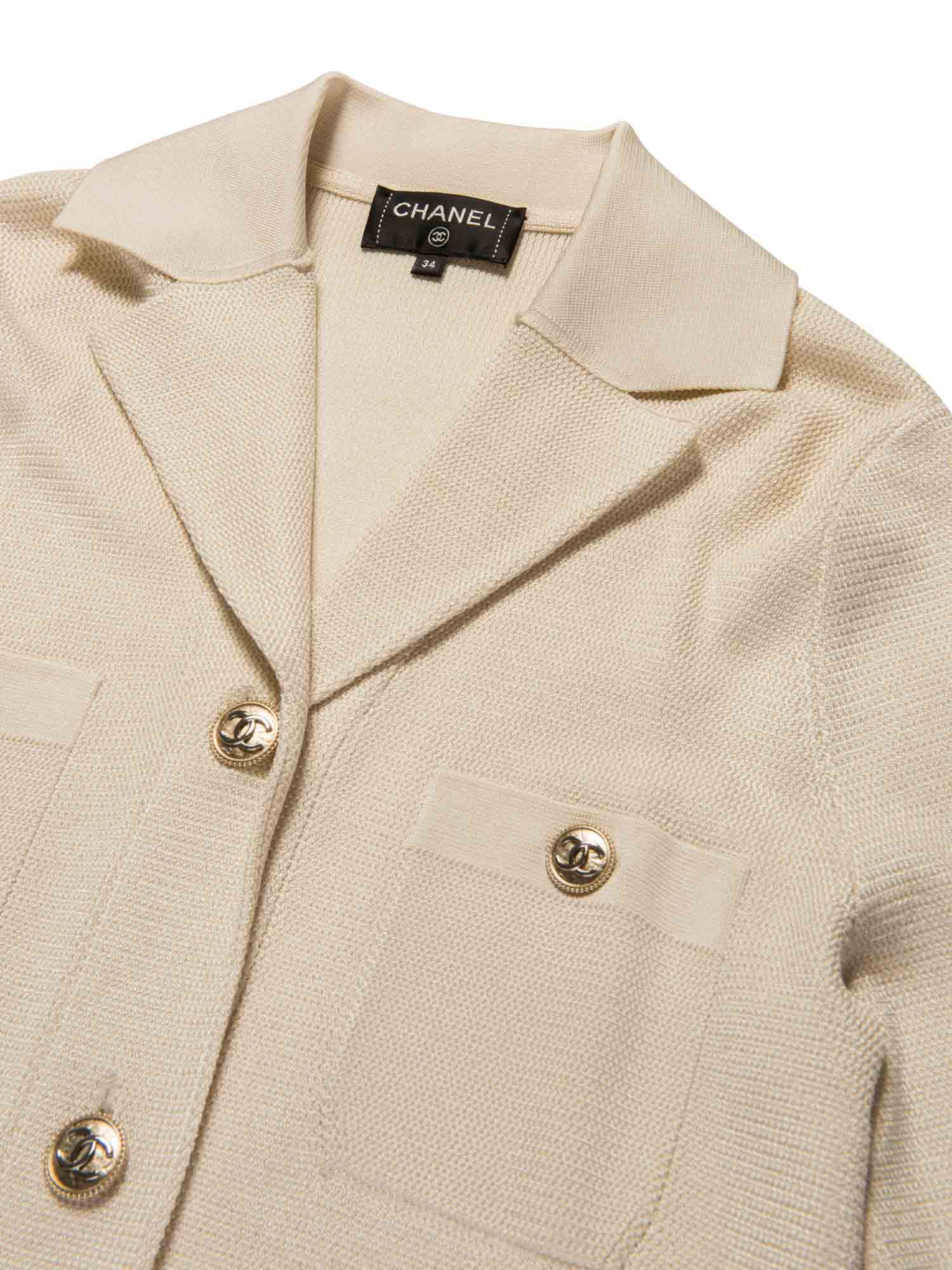 CHANEL CC Logo Buttoned Knit Cardigan Pearlescent Ivory