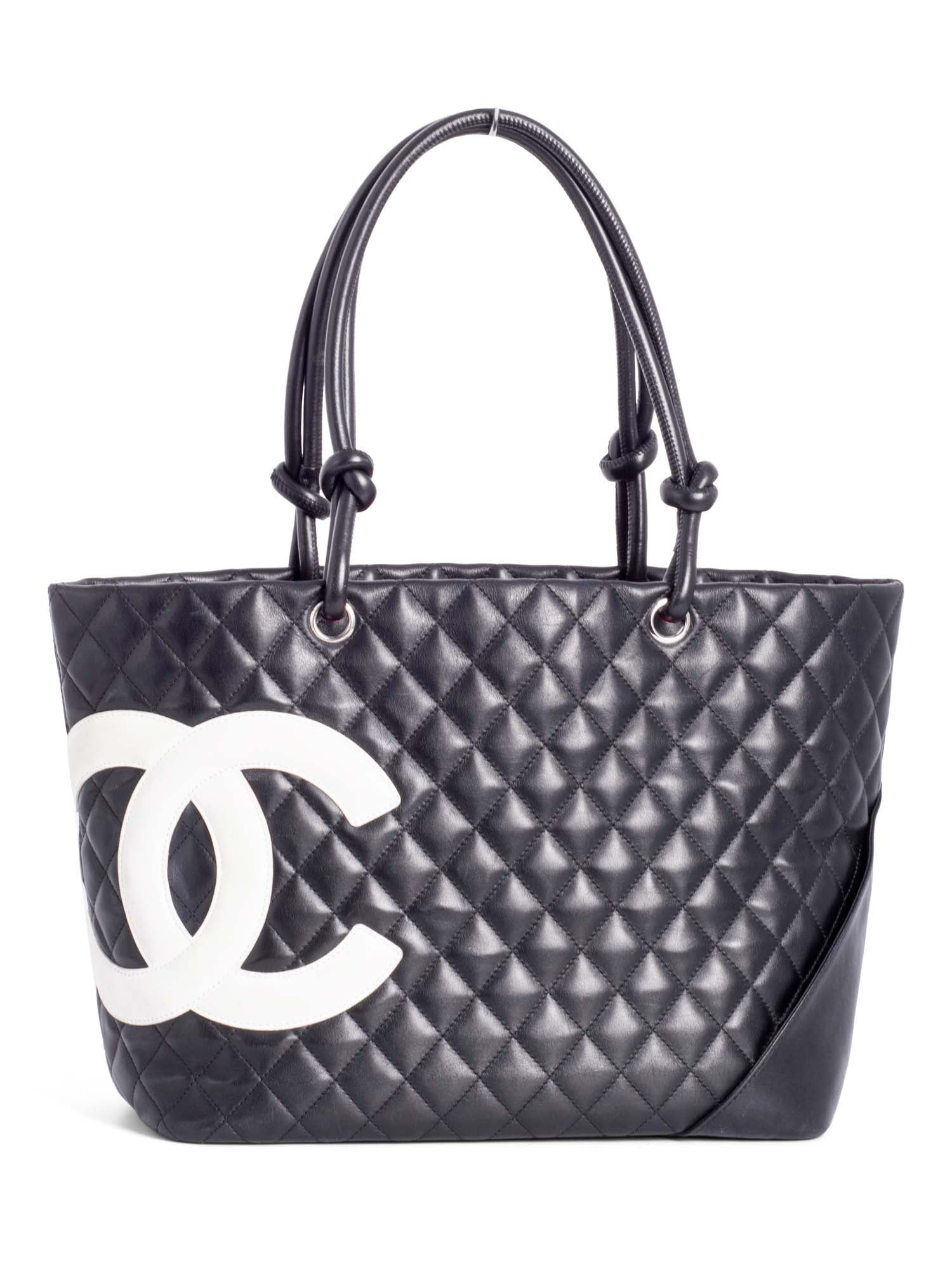 CHANEL CC Logo Cambon Shopper Bag Black White