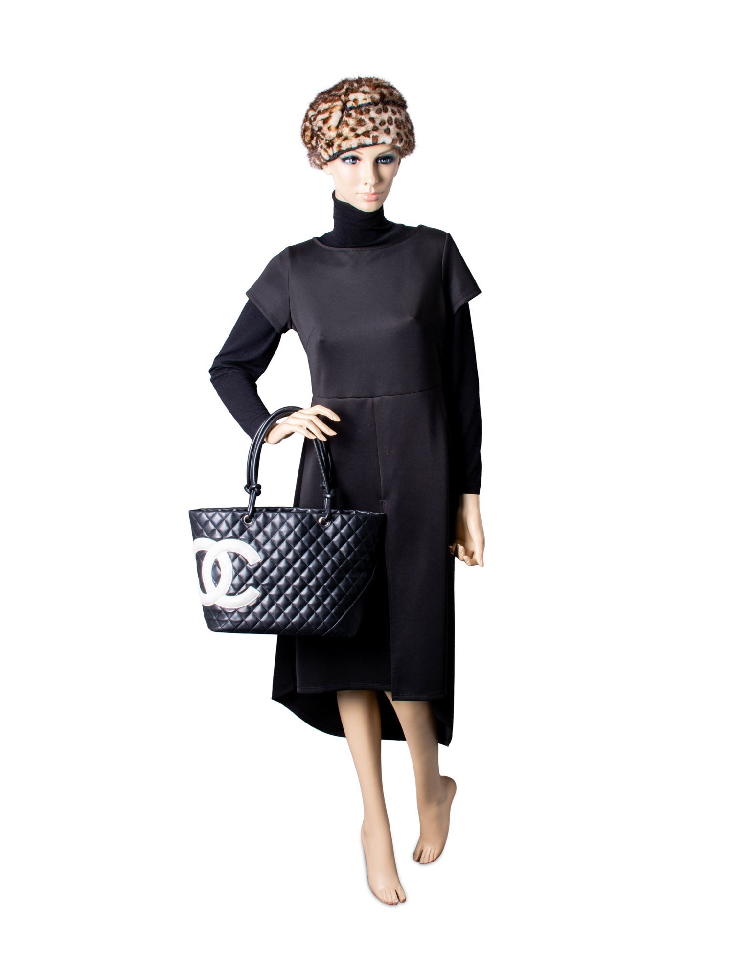 CHANEL CC Logo Cambon Shopper Bag Black White