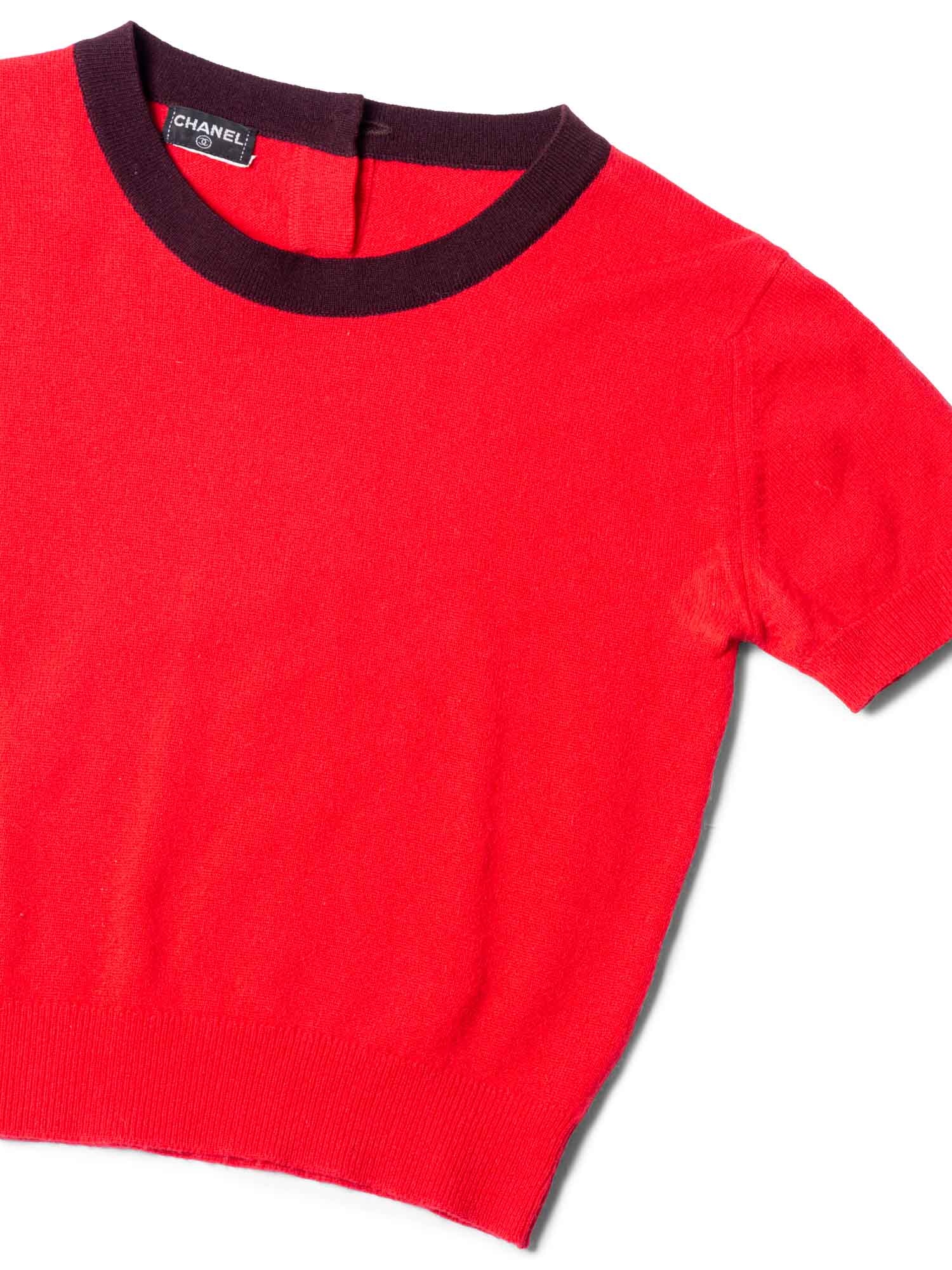 CHANEL CC Logo Cashmere Cropped Top Burgundy Red
