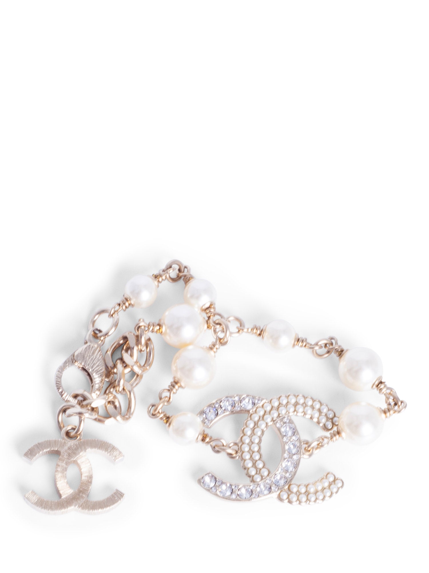 CHANEL CC Logo Gold Pearl Bracelet White