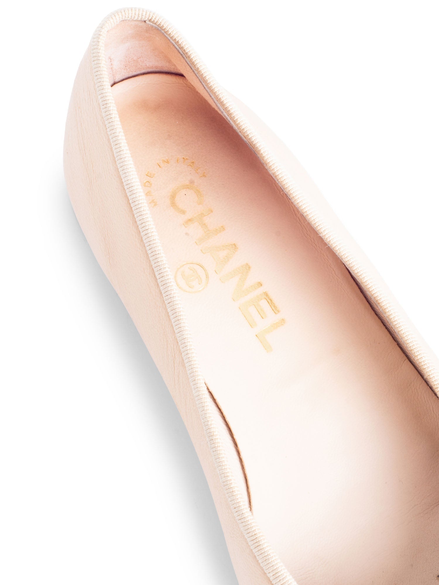 CHANEL CC Logo Leather Cap Toe Ballet Flats Beige Black