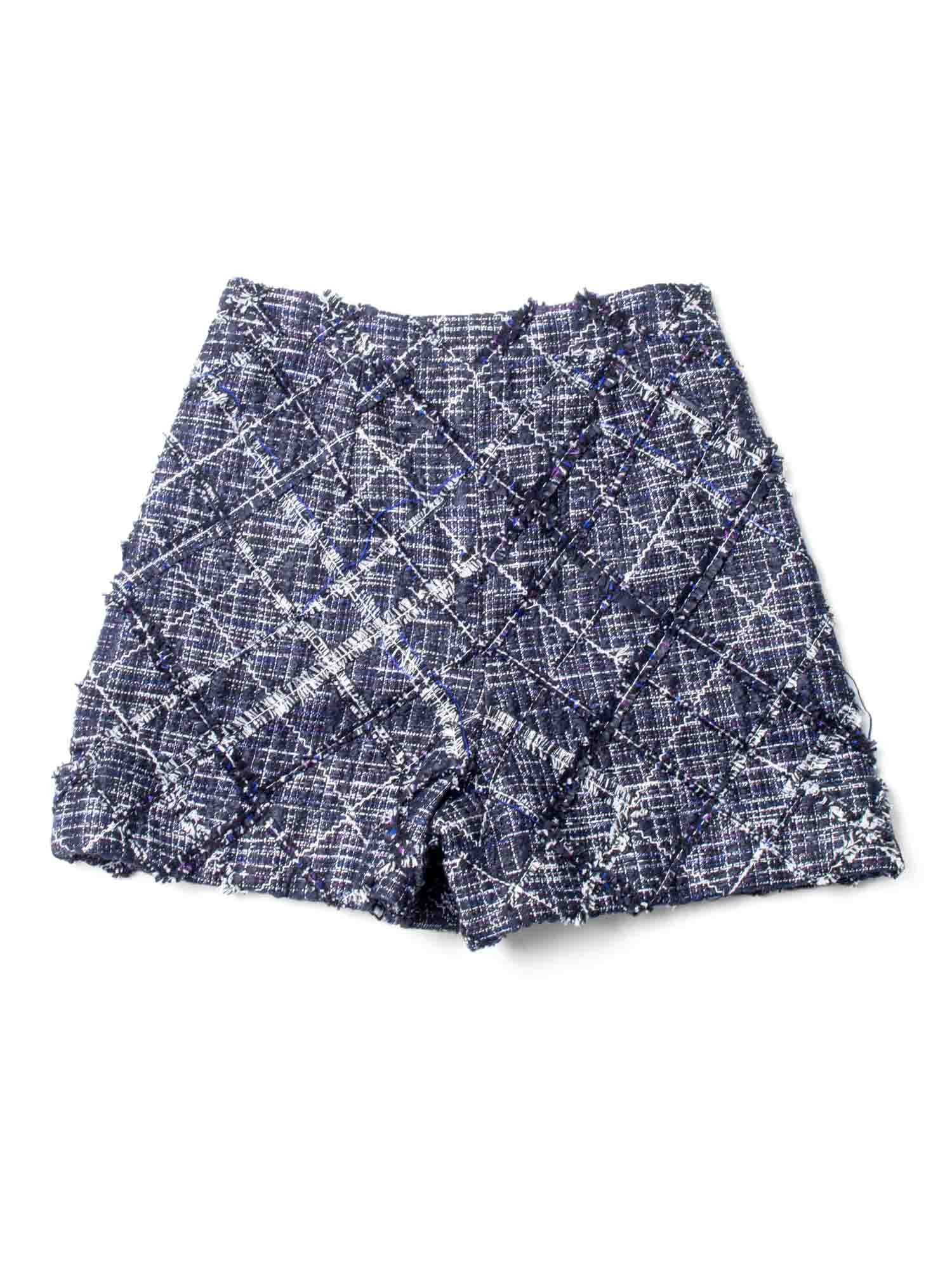 CHANEL CC Logo Lesage Tweed Fringe Shorts Black White