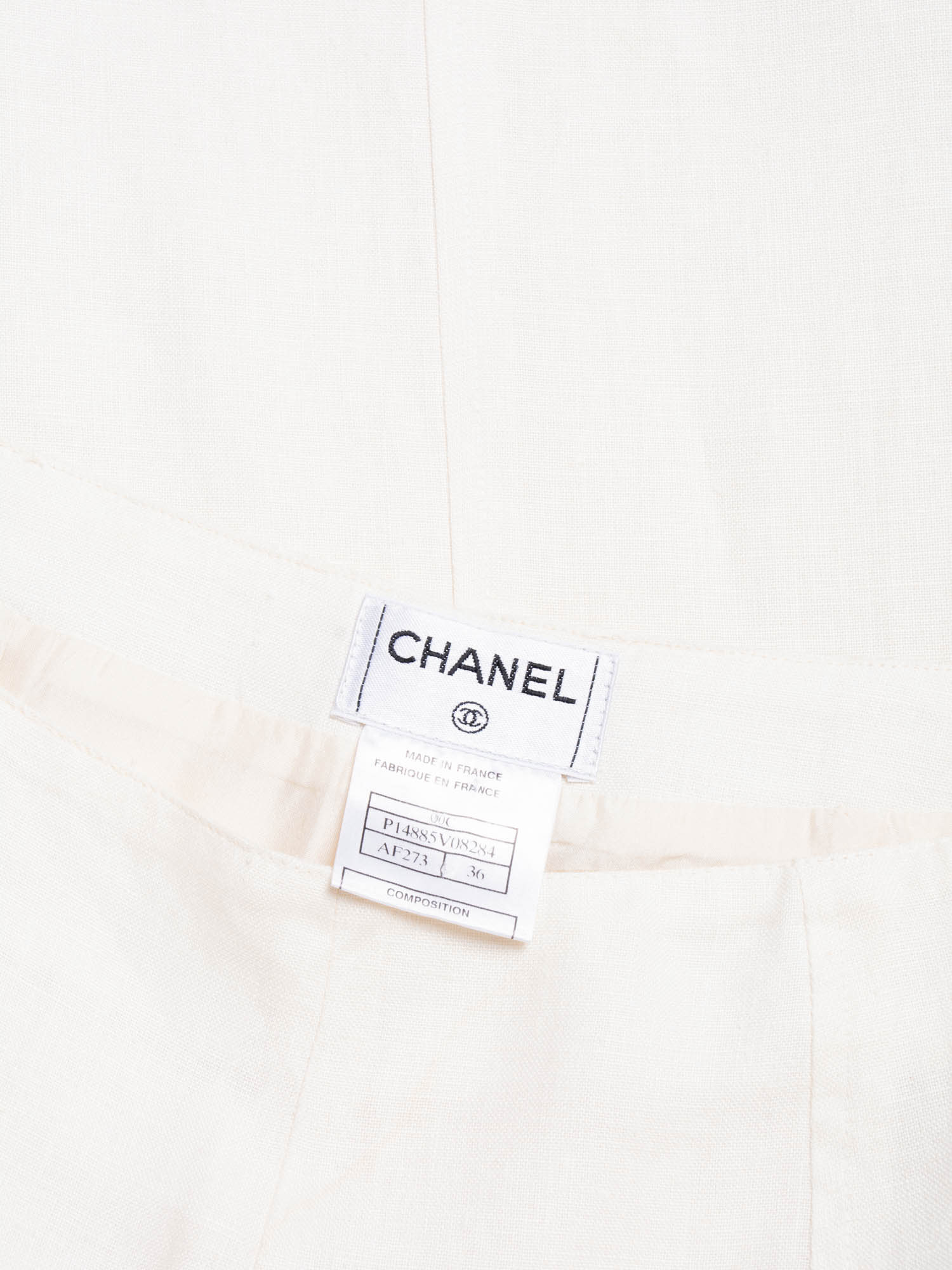 CHANEL CC Logo Linen High Waisted Straight Leg Pants Ivory