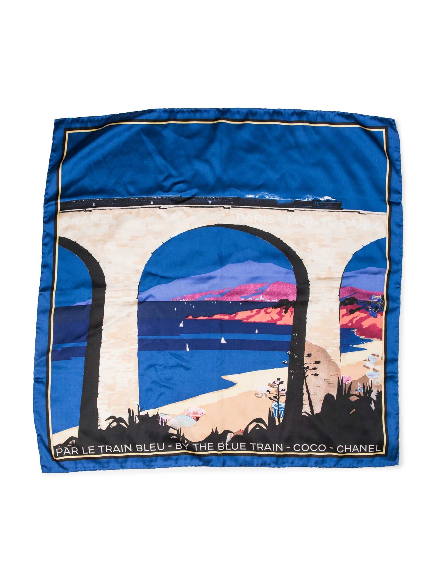 CHANEL CC Logo Par Le Train Train Scarf Blue