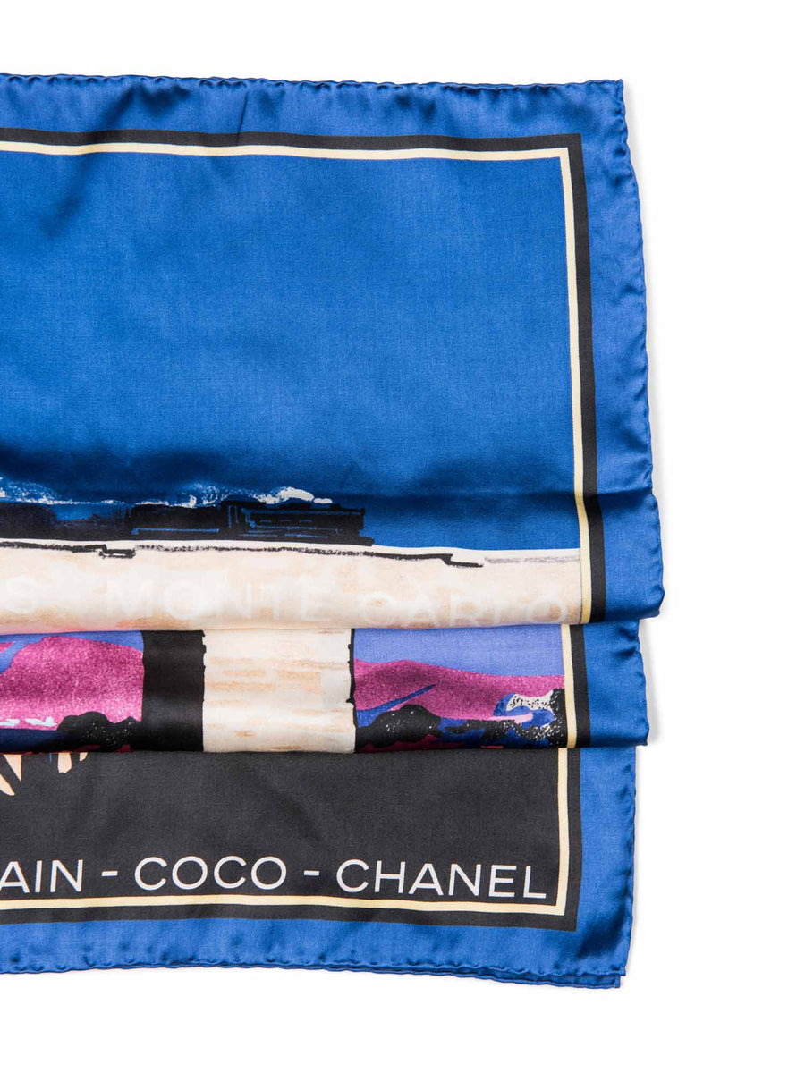 CHANEL CC Logo Par Le Train Train Scarf Blue