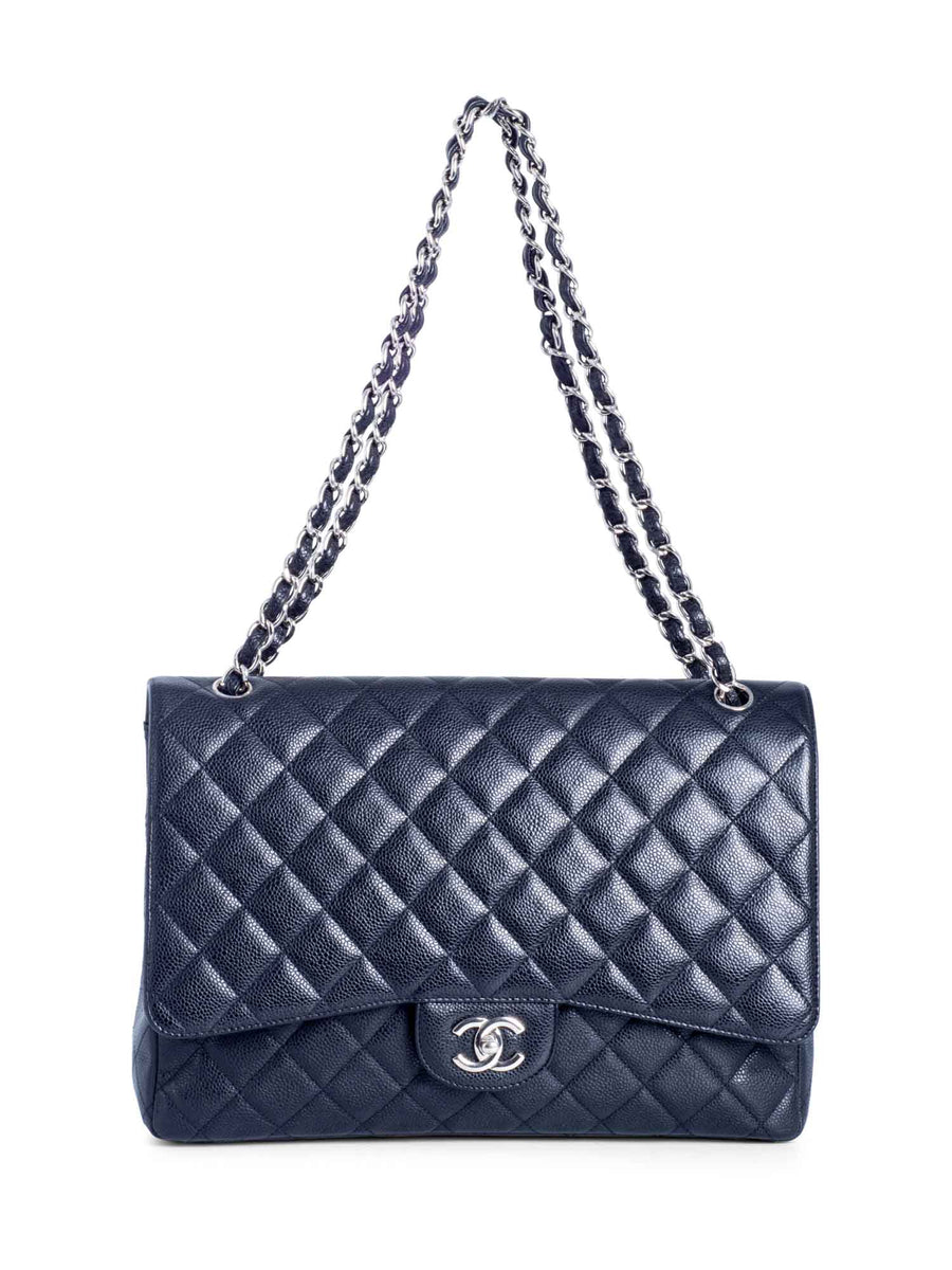 CHANEL CC Logo Quilted Caviar Maxi Single Flap Bag Black