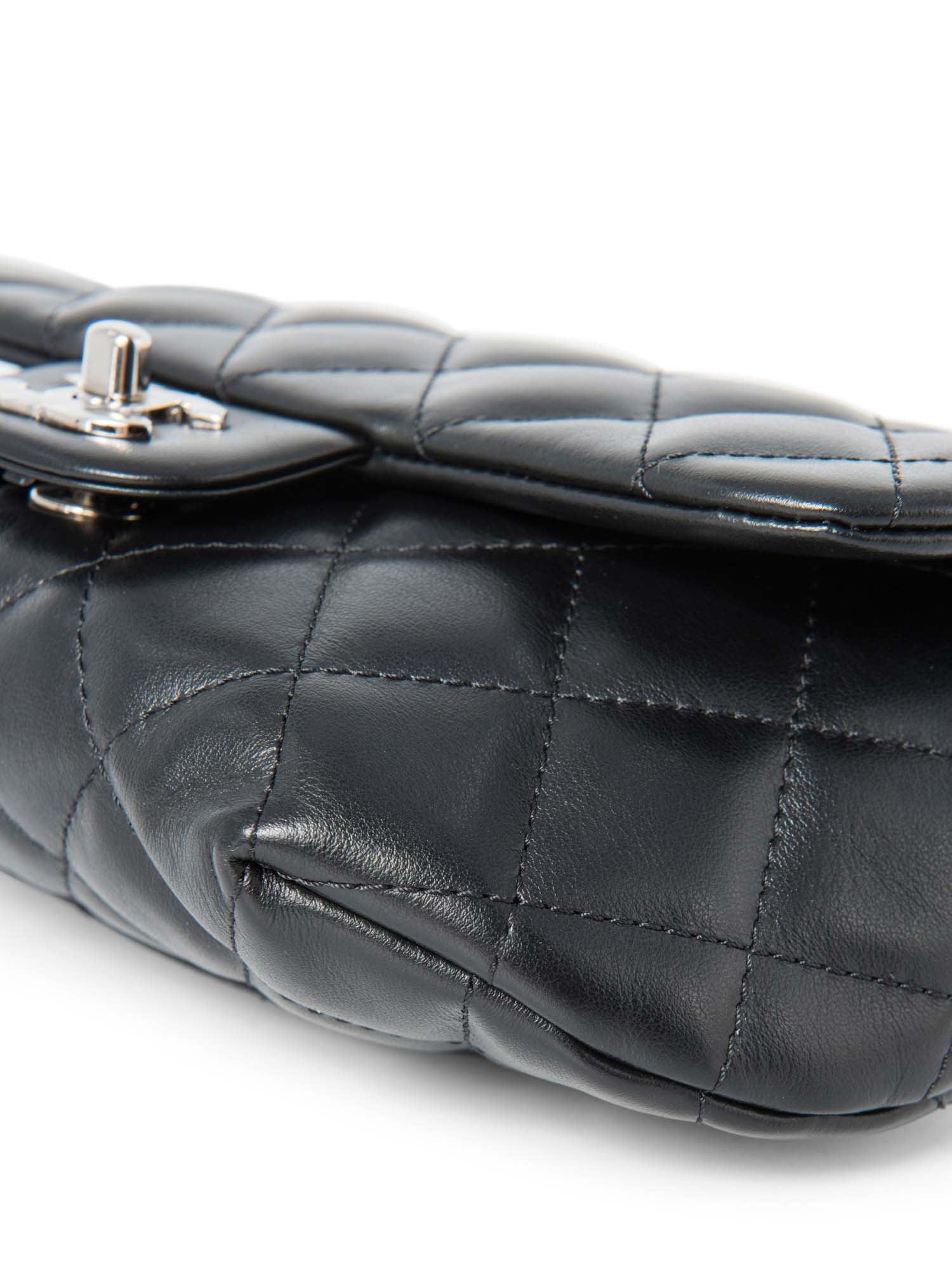 CHANEL CC Logo Quilted Leather Chain Belt Bag Black Silver