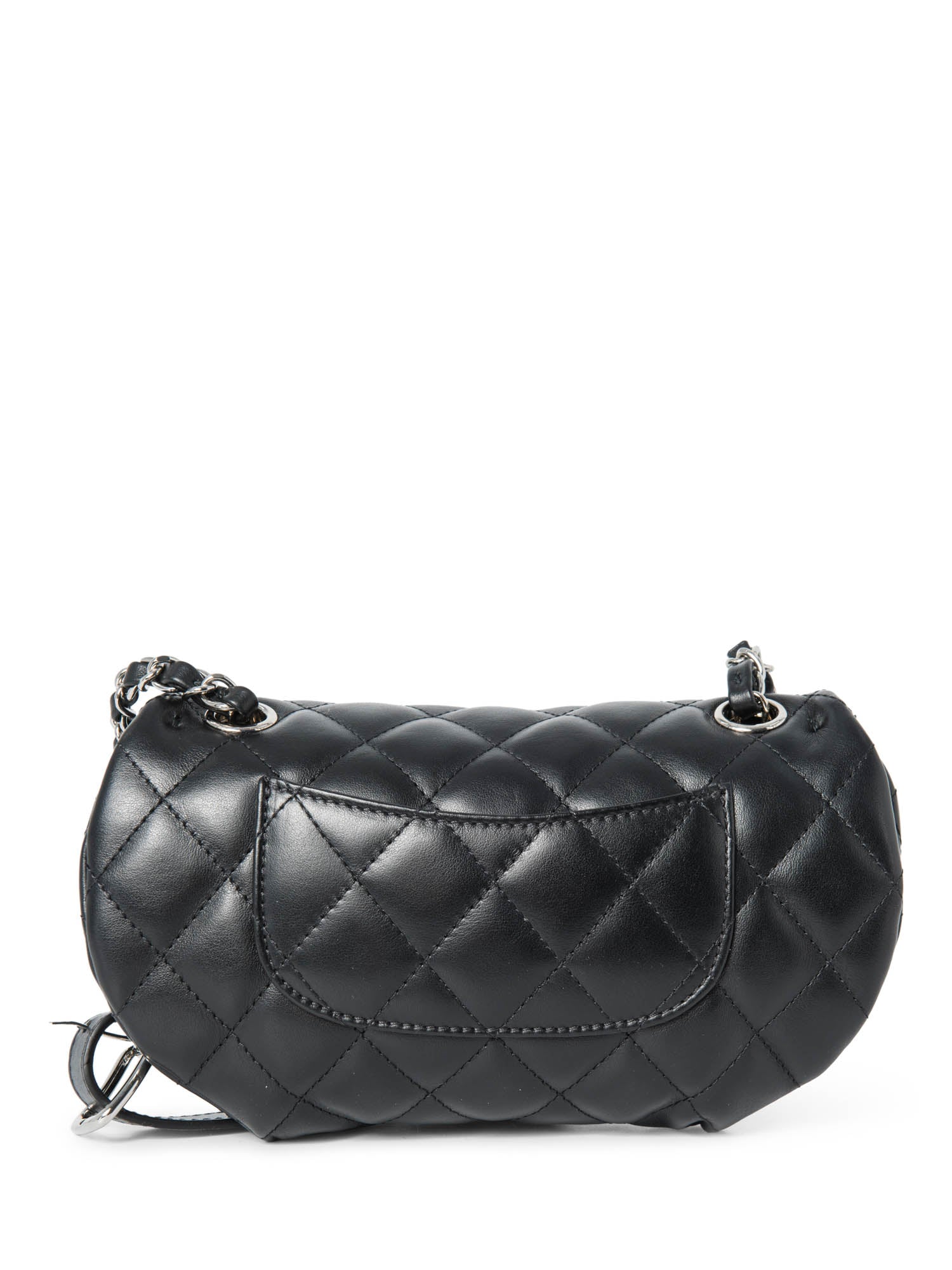 CHANEL CC Logo Quilted Leather Chain Belt Bag Black Silver