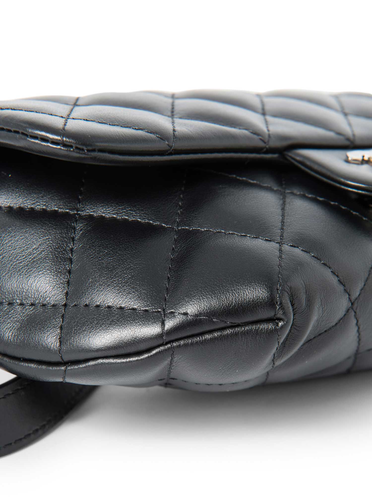 CHANEL CC Logo Quilted Leather Chain Belt Bag Black Silver