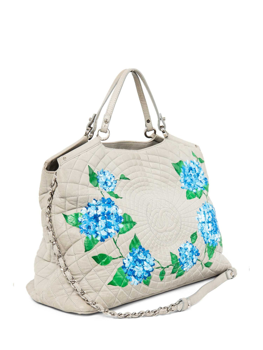 CHANEL CC Logo Quilted Leather Hydrangea Shopper Bag Gray