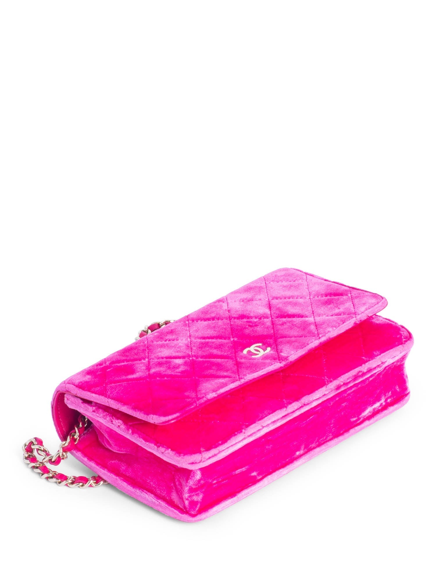 CHANEL CC Logo Quilted Velvet Messenger Wallet on Chain Hot Pink