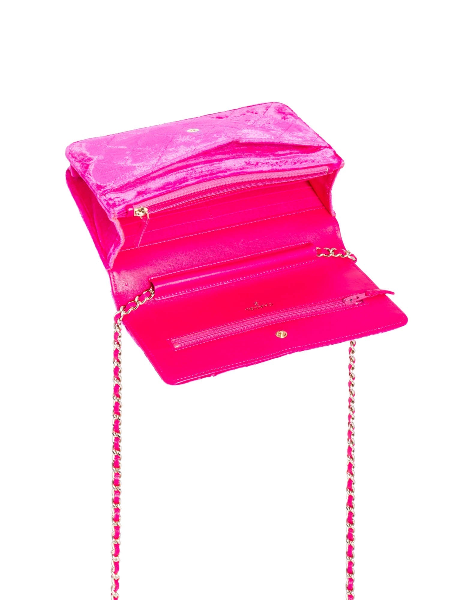CHANEL CC Logo Quilted Velvet Messenger Wallet on Chain Hot Pink