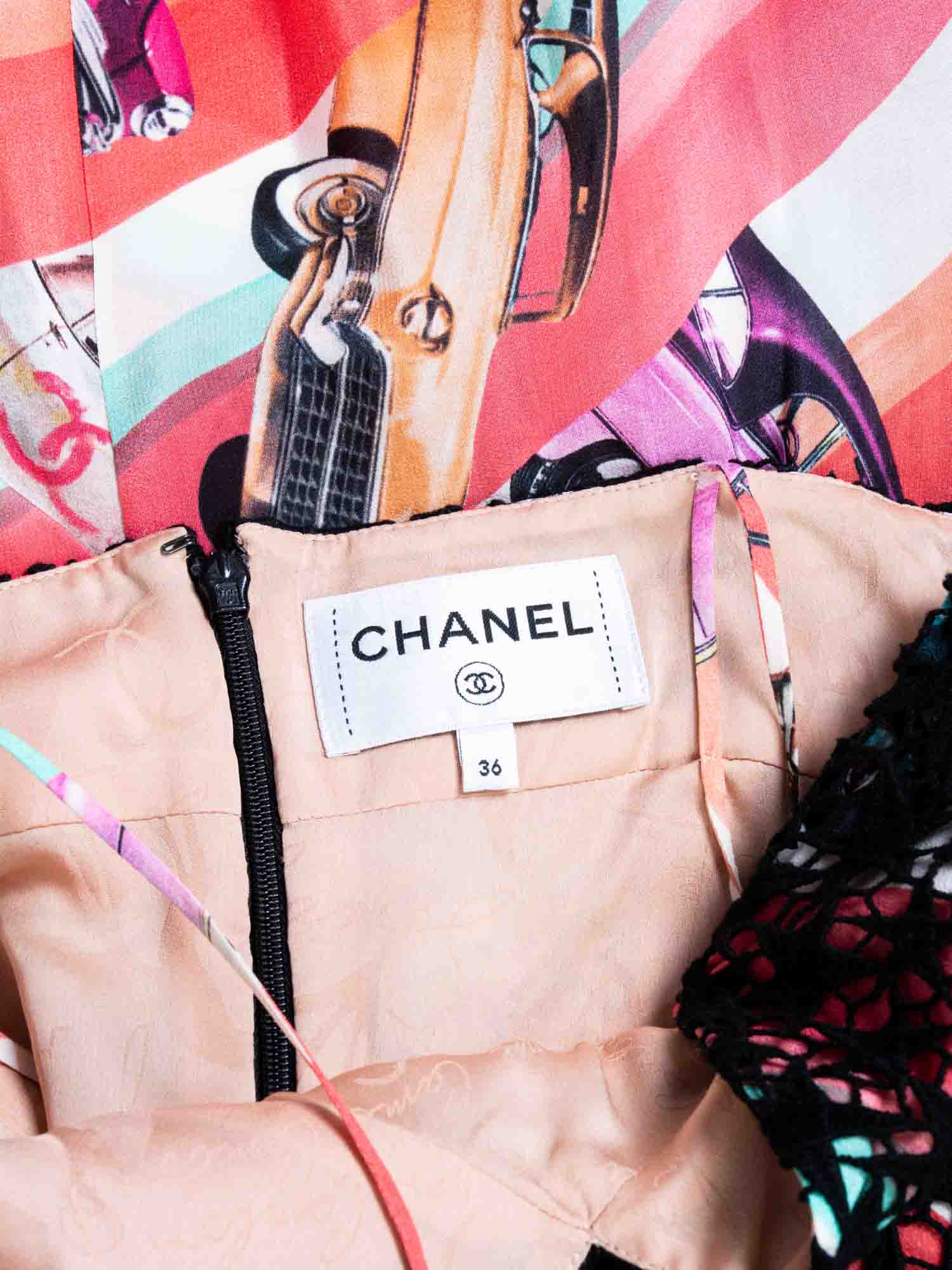 CHANEL CC Logo Silk A Line Maxi Runway Dress Multicolor