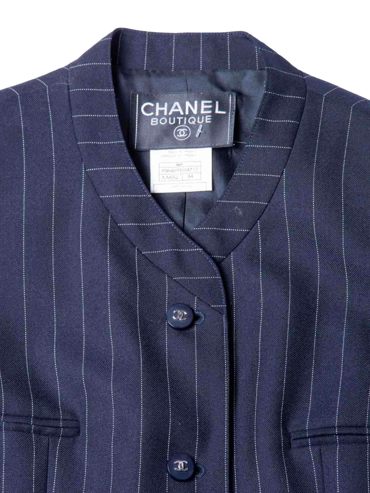 CHANEL CC Logo Striped Jacket Navy Blue