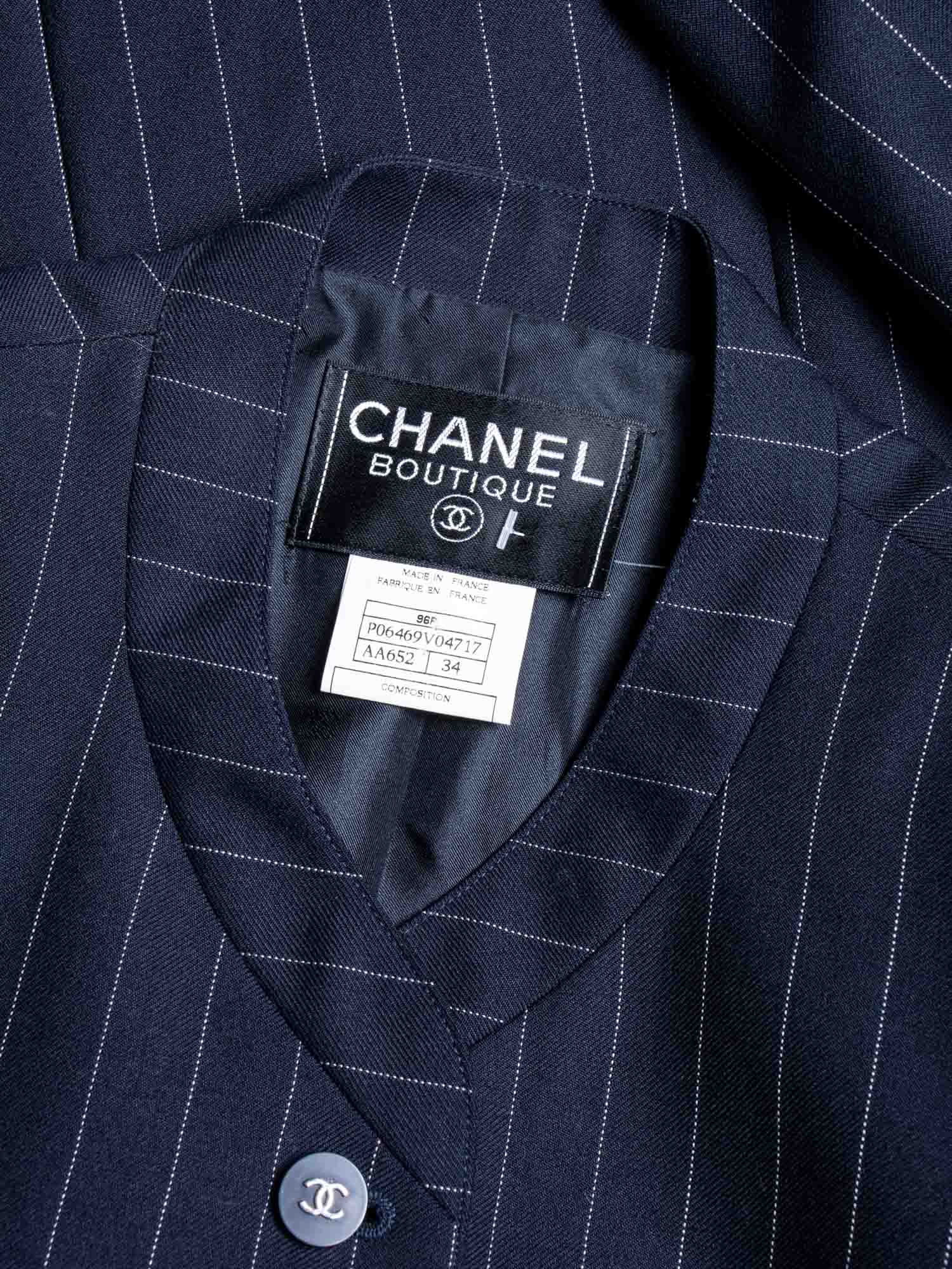 CHANEL CC Logo Striped Jacket Navy Blue