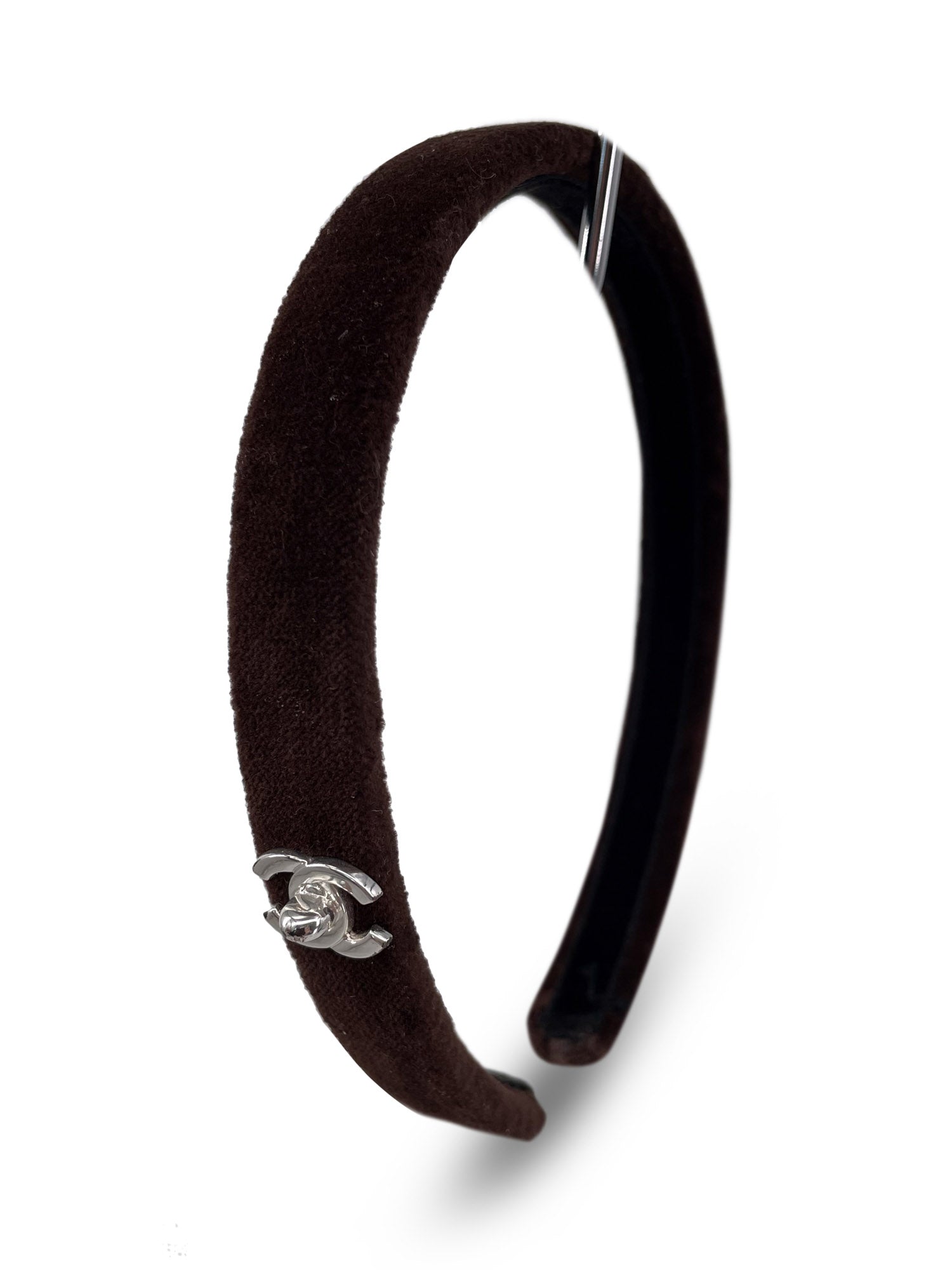 CHANEL CC Logo Velvet Hair Band Brown