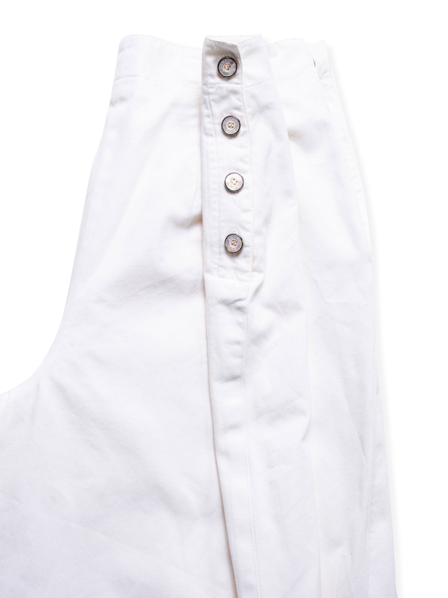 CHANEL Logo High Wasted Wide Sailor Pants White