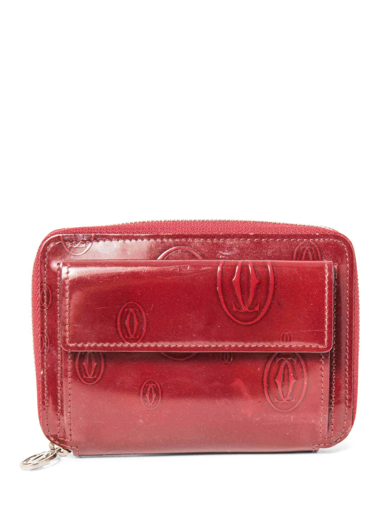 Cartier Logo Zippered Compact Wallet Burgundy