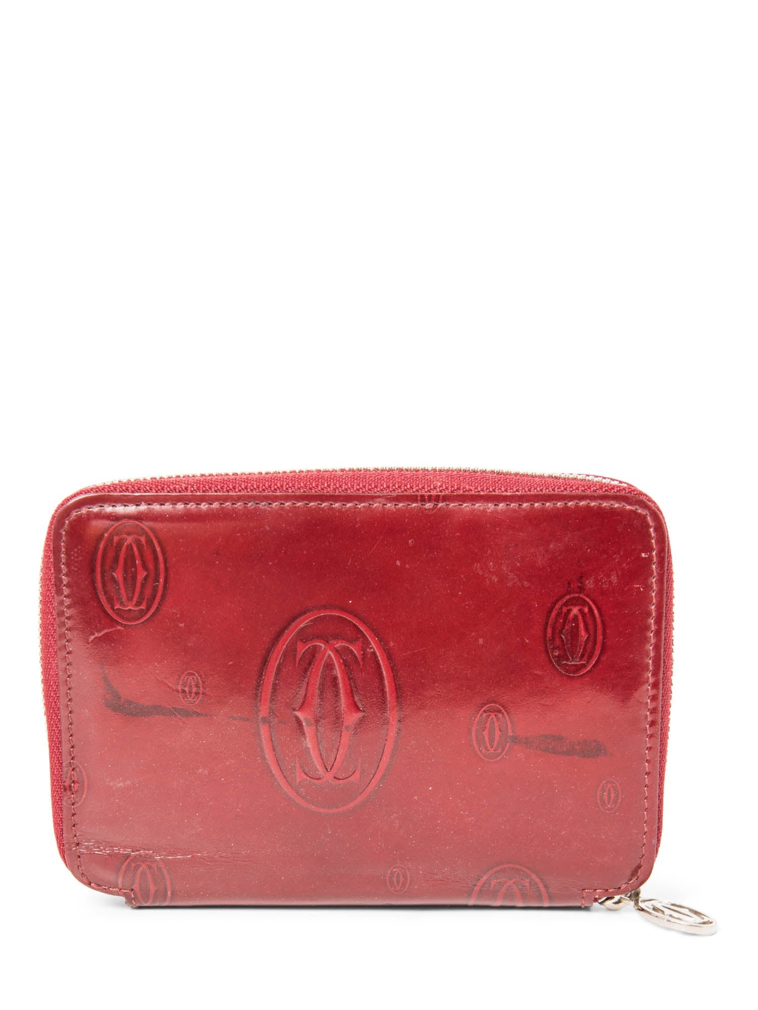 Cartier Logo Zippered Compact Wallet Burgundy