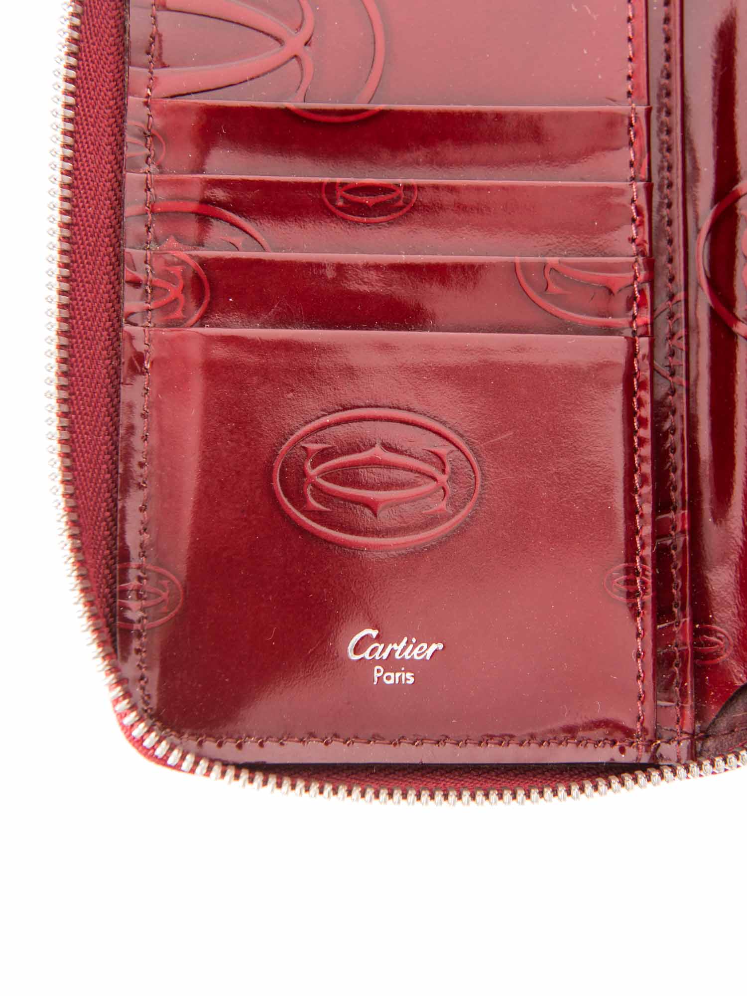 Cartier Logo Zippered Compact Wallet Burgundy