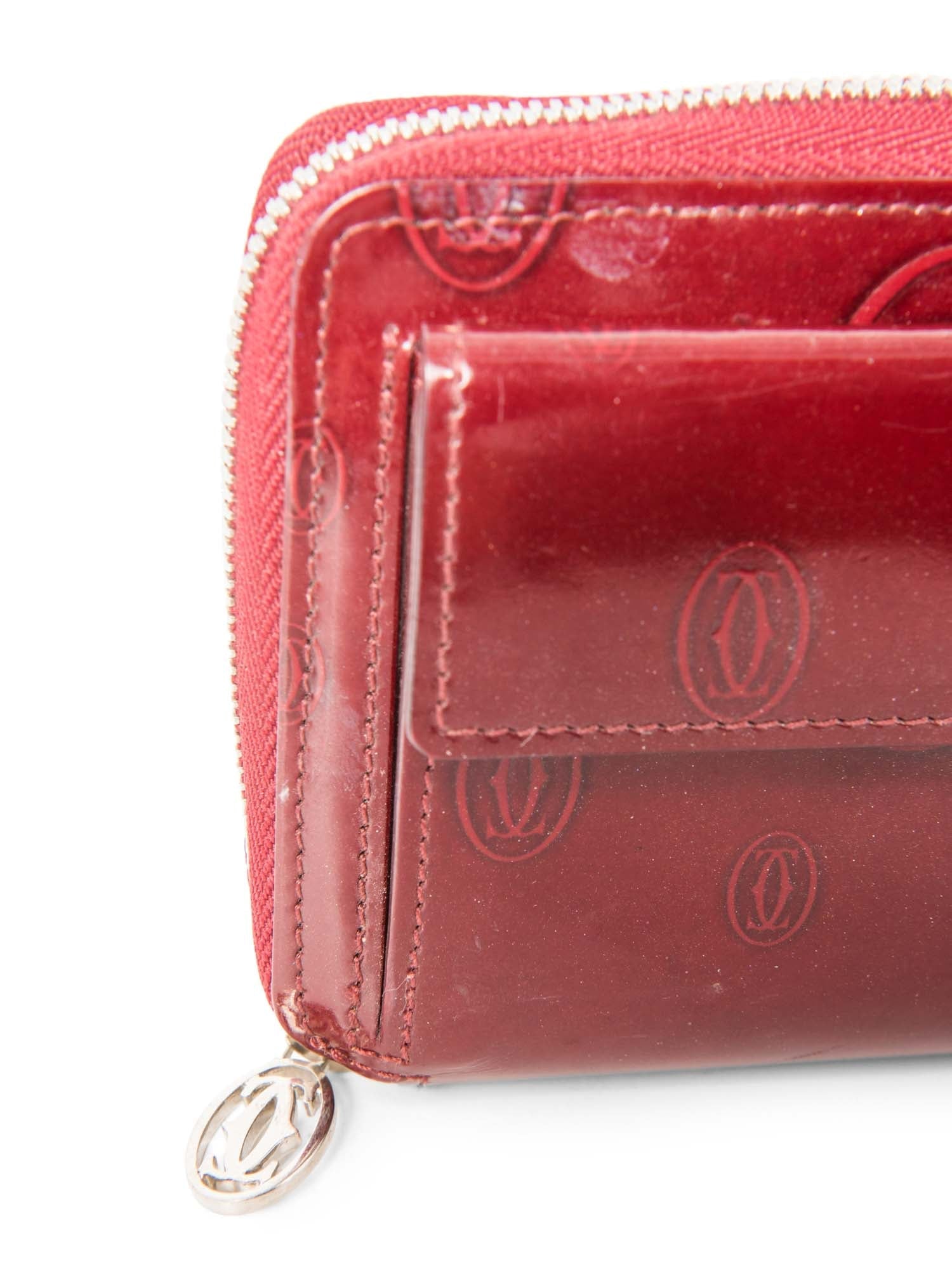 Cartier Logo Zippered Compact Wallet Burgundy