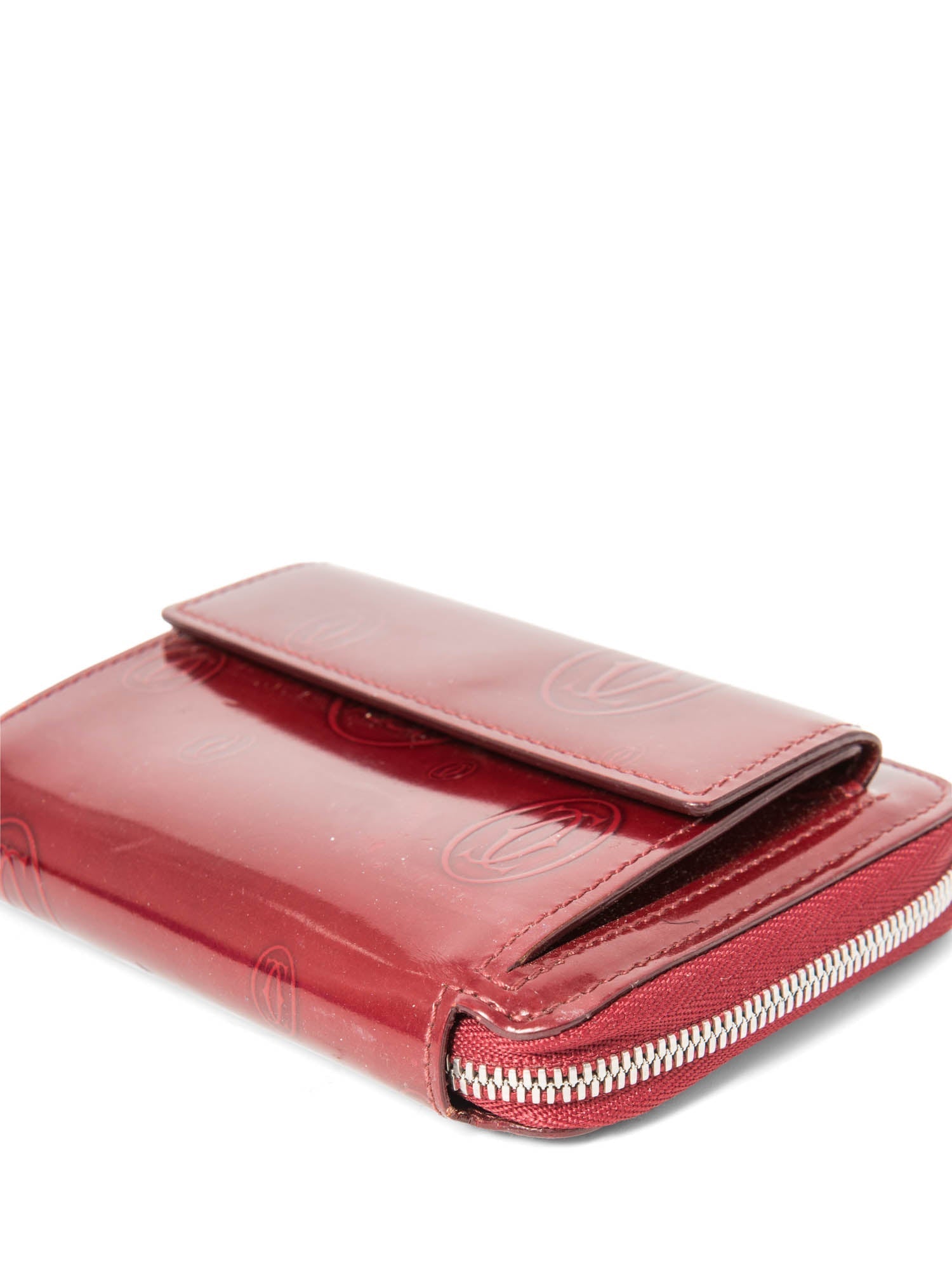 Cartier Logo Zippered Compact Wallet Burgundy