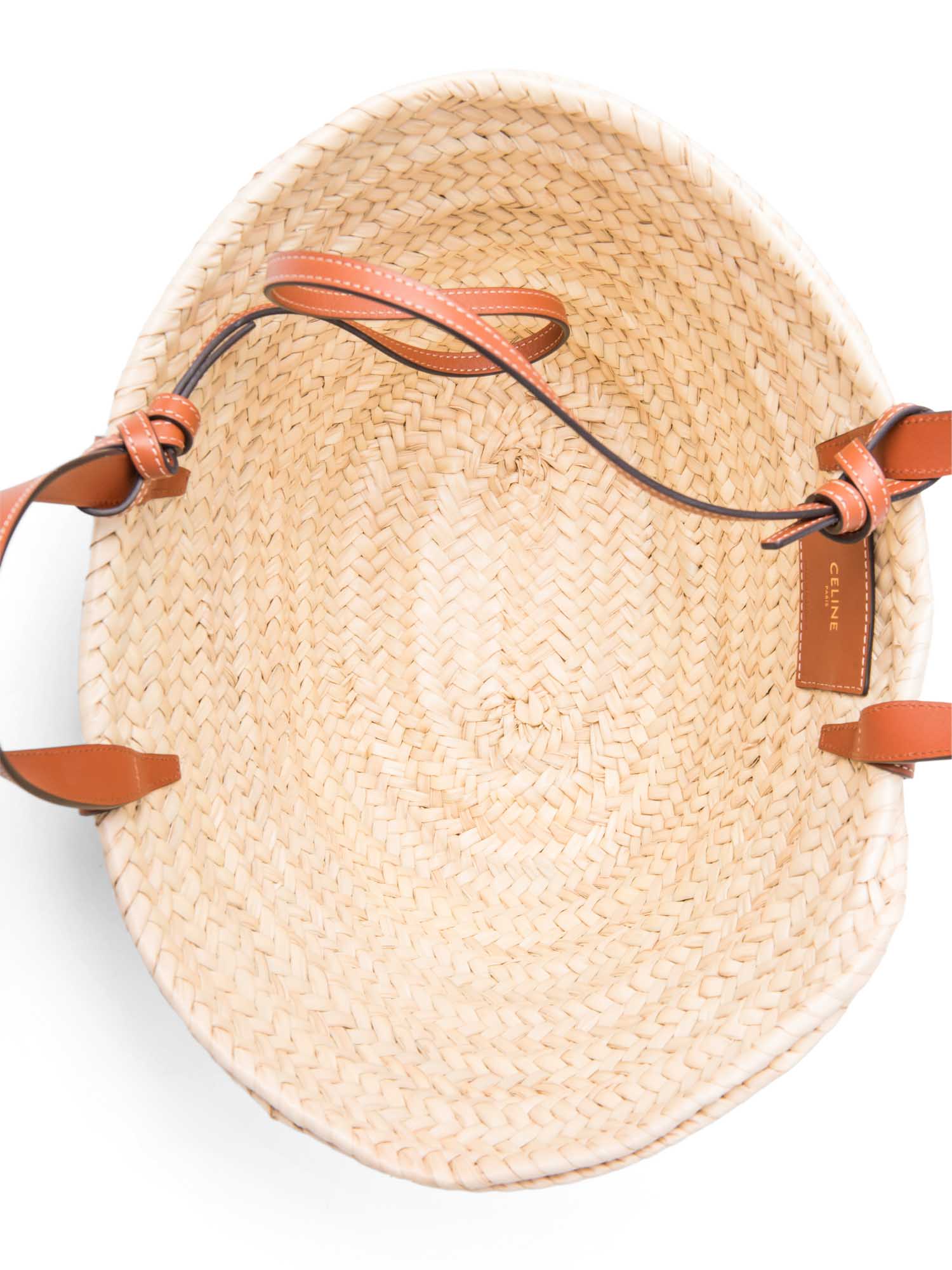 Celine CC Logo Raffia Top Handle Bag Beige Brown