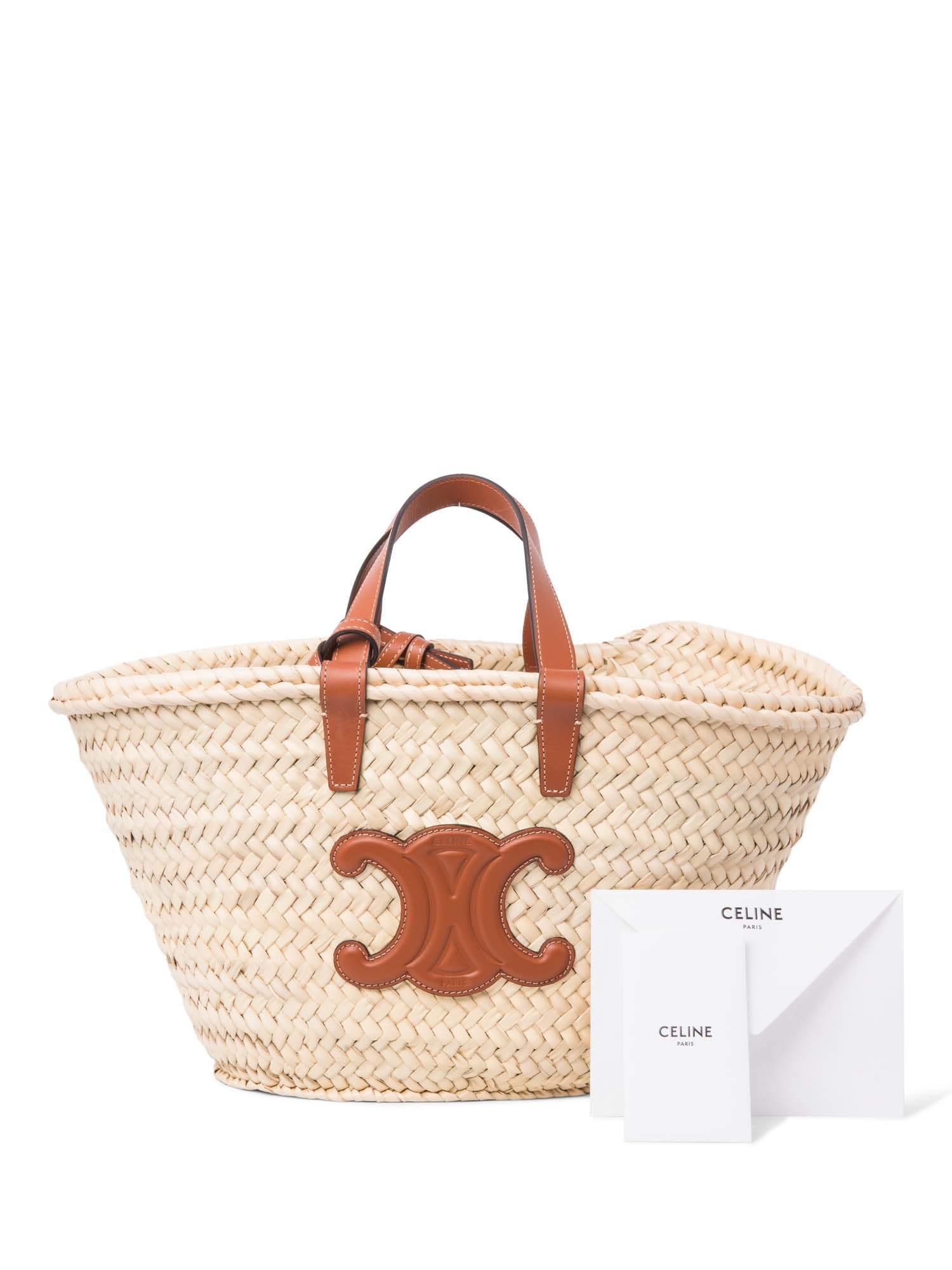 Celine CC Logo Raffia Top Handle Bag Beige Brown
