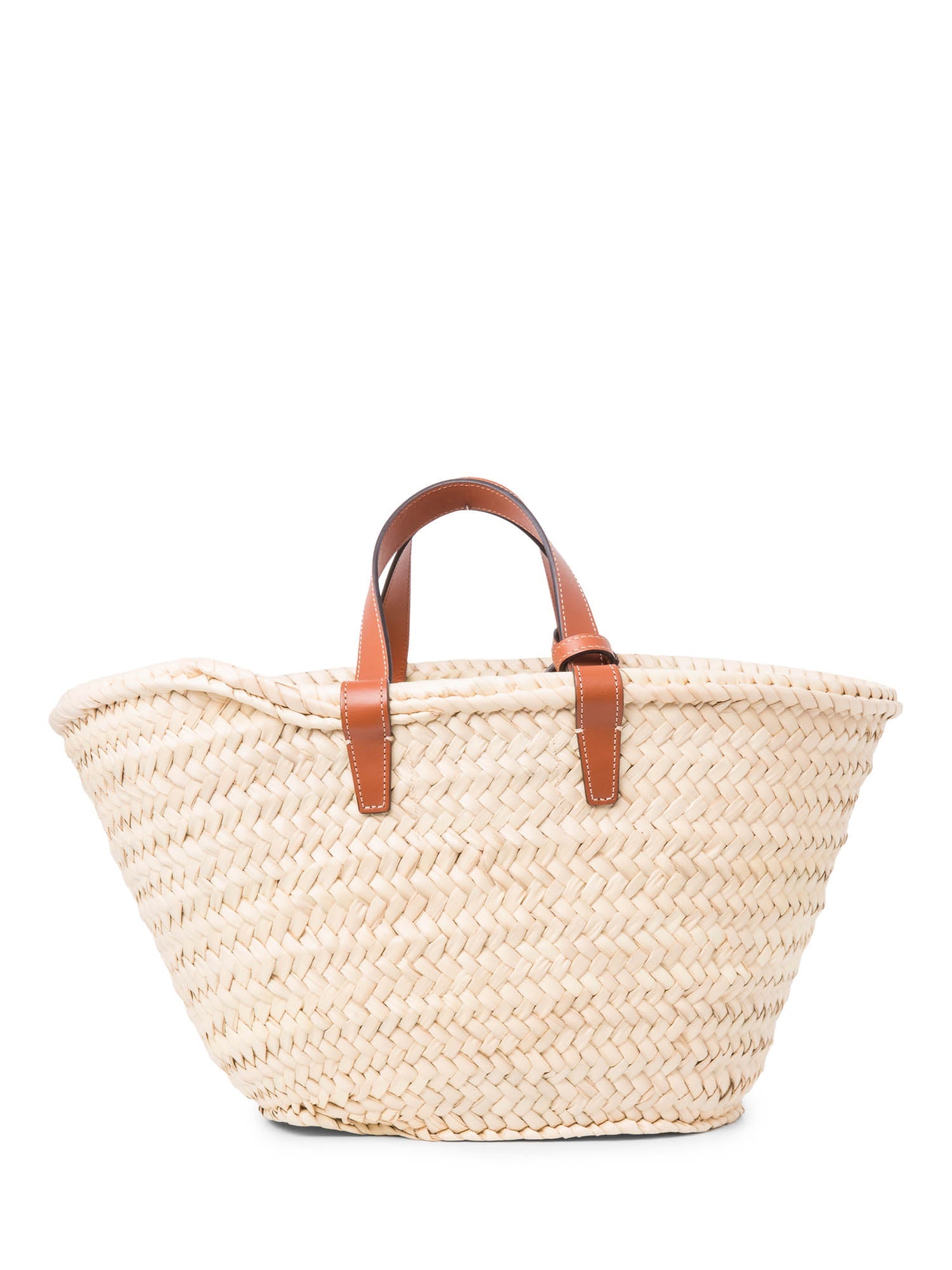 Celine CC Logo Raffia Top Handle Bag Beige Brown