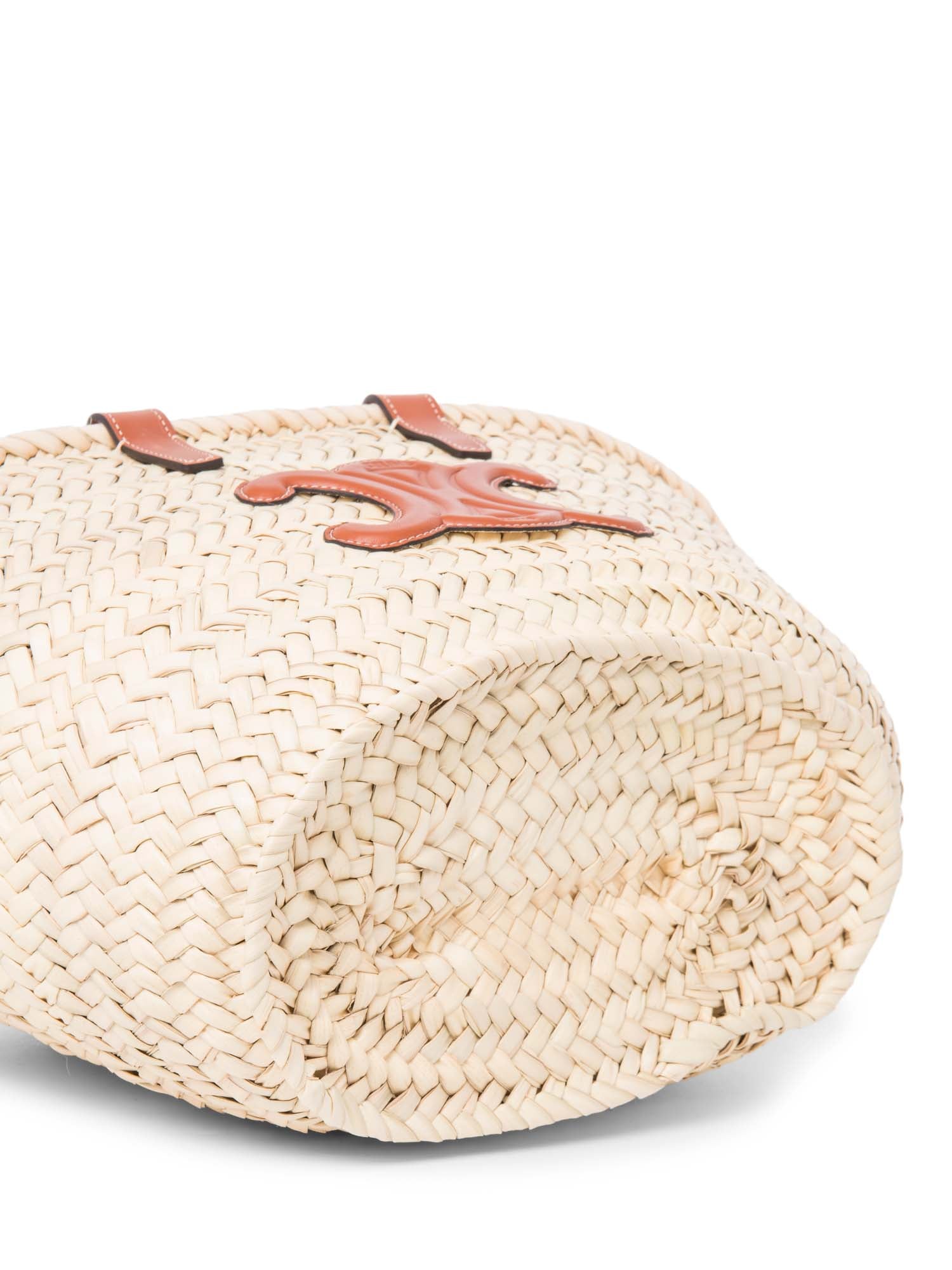 Celine CC Logo Raffia Top Handle Bag Beige Brown