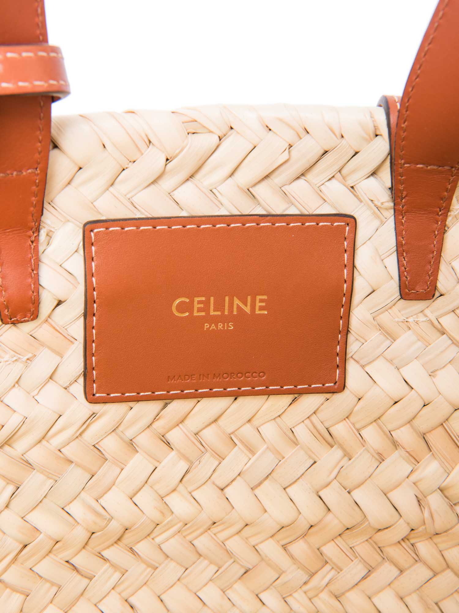 Celine CC Logo Raffia Top Handle Bag Beige Brown