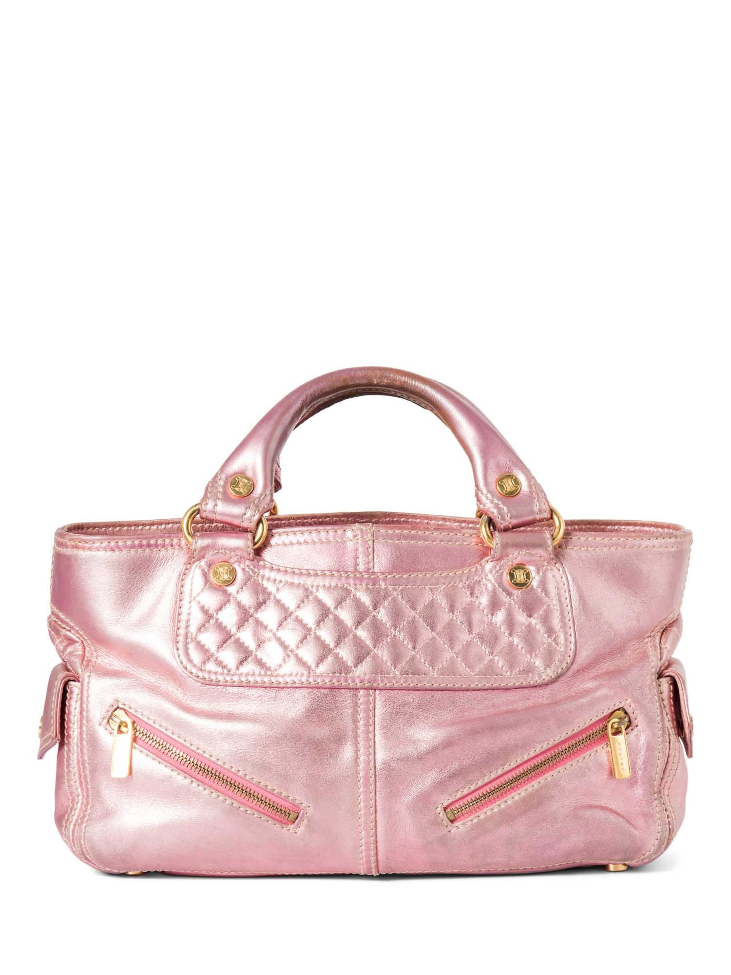 Celine Logo Shimmer Leather Boogie Bag Pink Gold