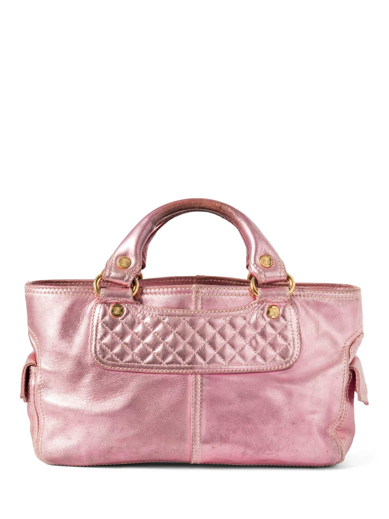 Celine Logo Shimmer Leather Boogie Bag Pink Gold