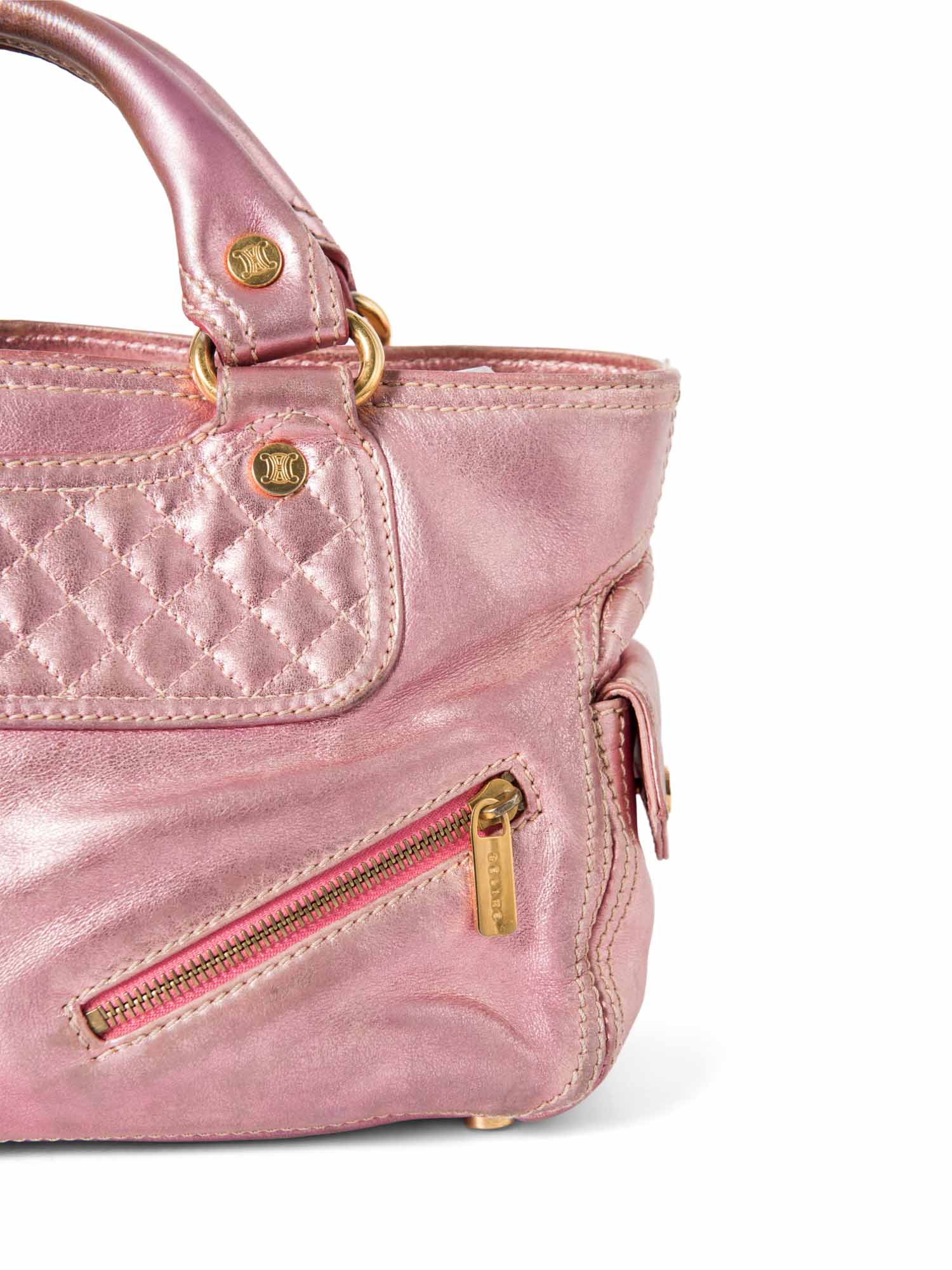 Celine Logo Shimmer Leather Boogie Bag Pink Gold
