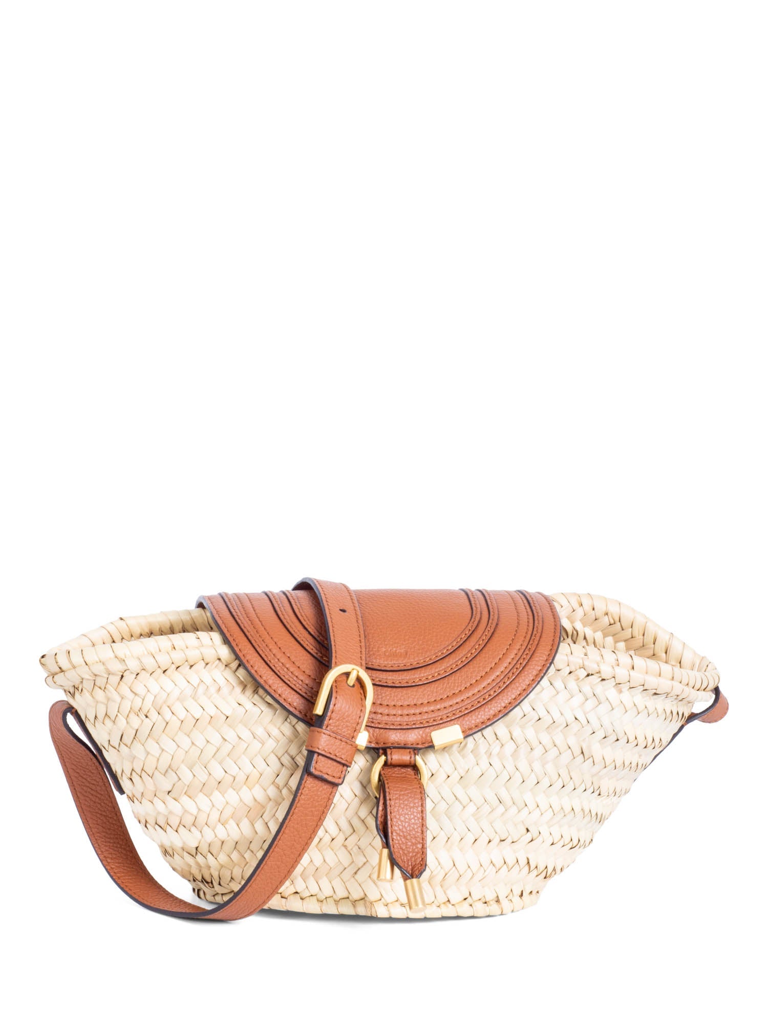 Chloe Leather Raffia Basket Messenger Bag Brown