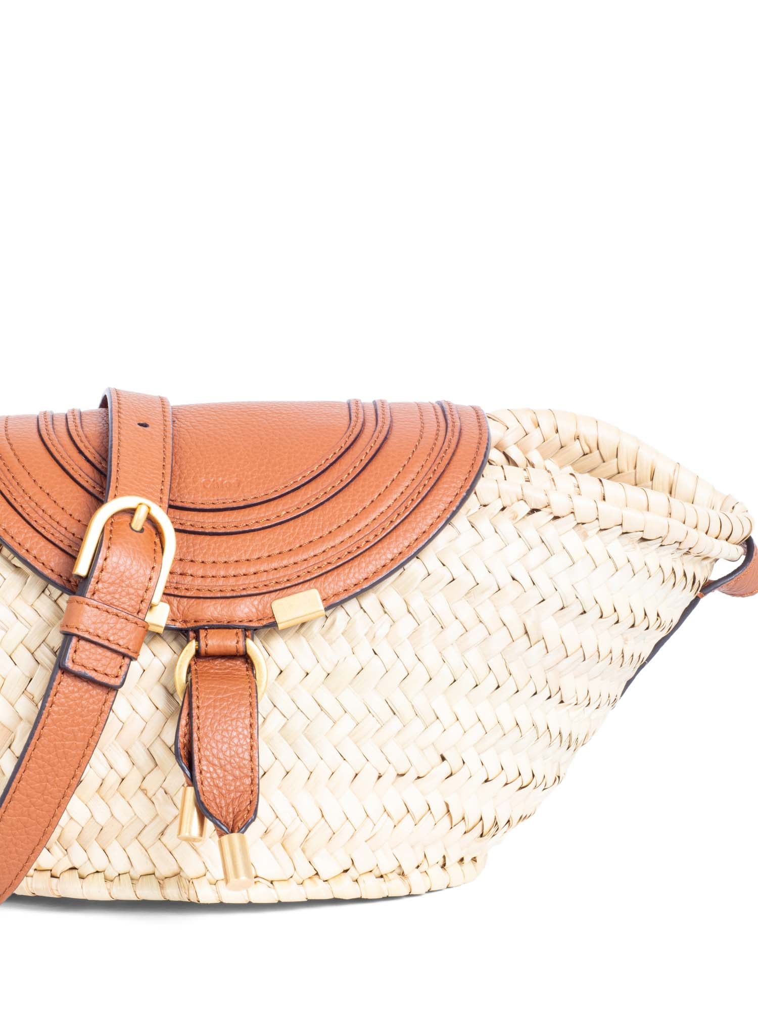 Chloe Leather Raffia Basket Messenger Bag Brown