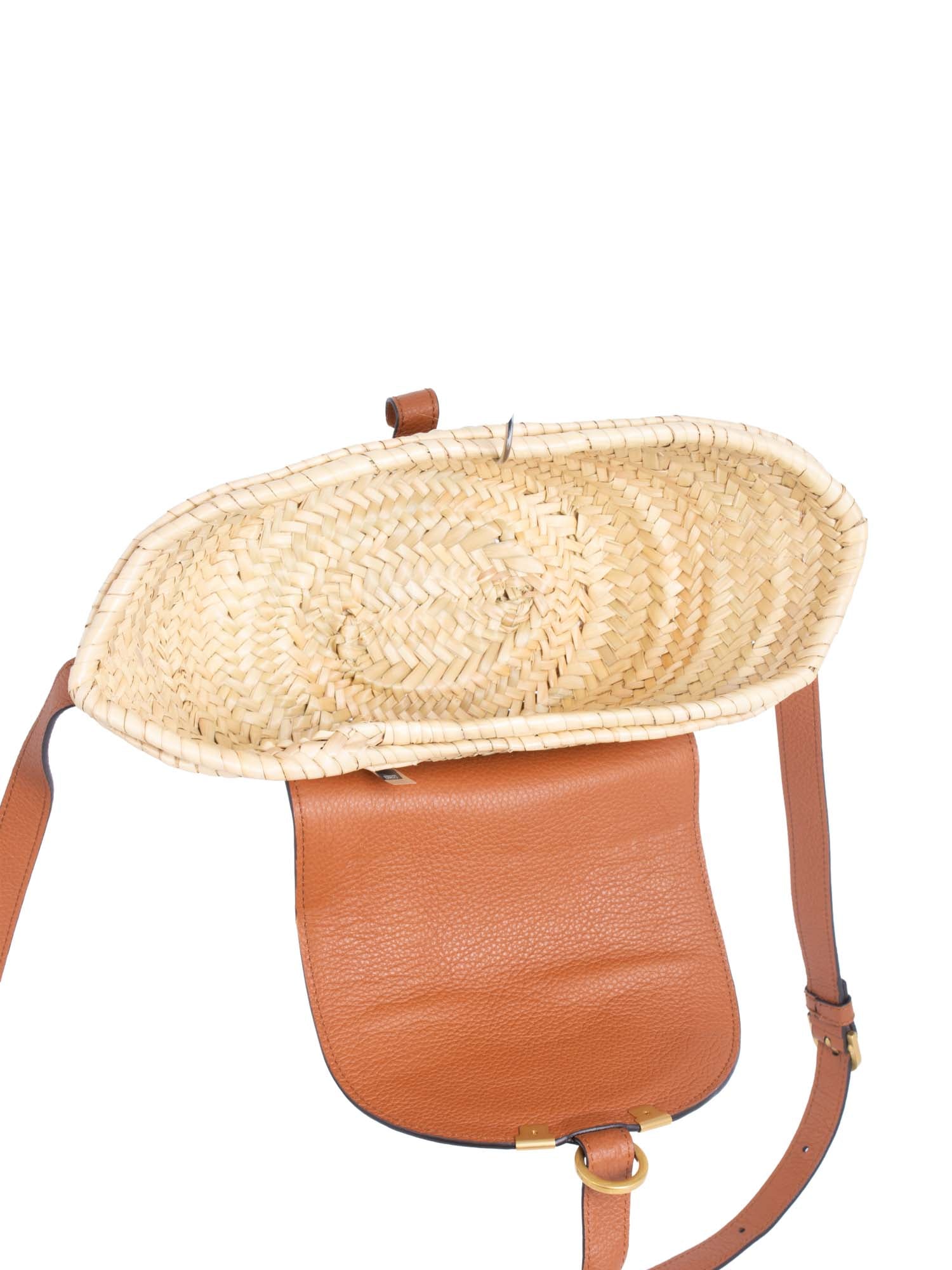 Chloe Leather Raffia Basket Messenger Bag Brown