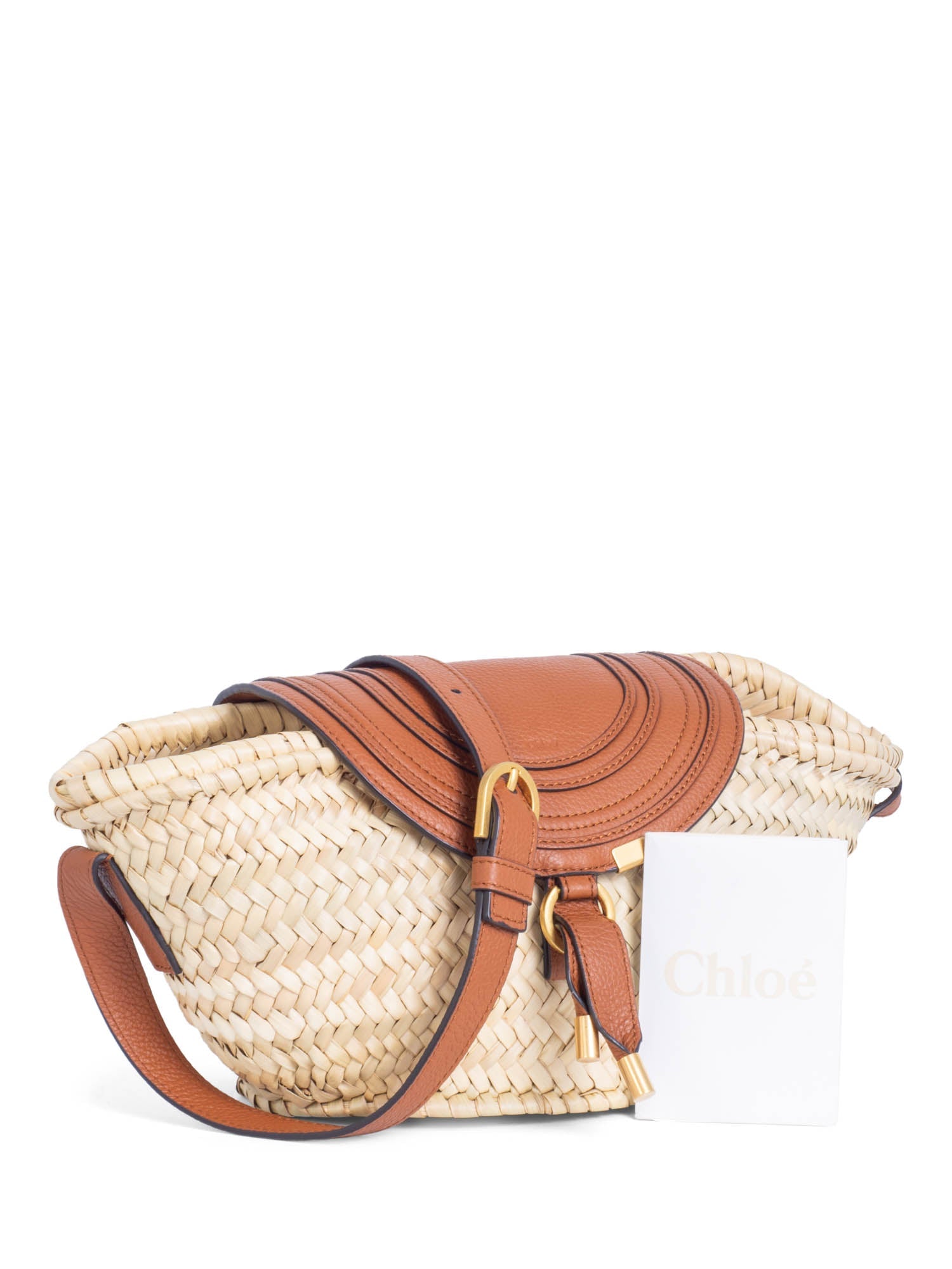 Chloe Leather Raffia Basket Messenger Bag Brown