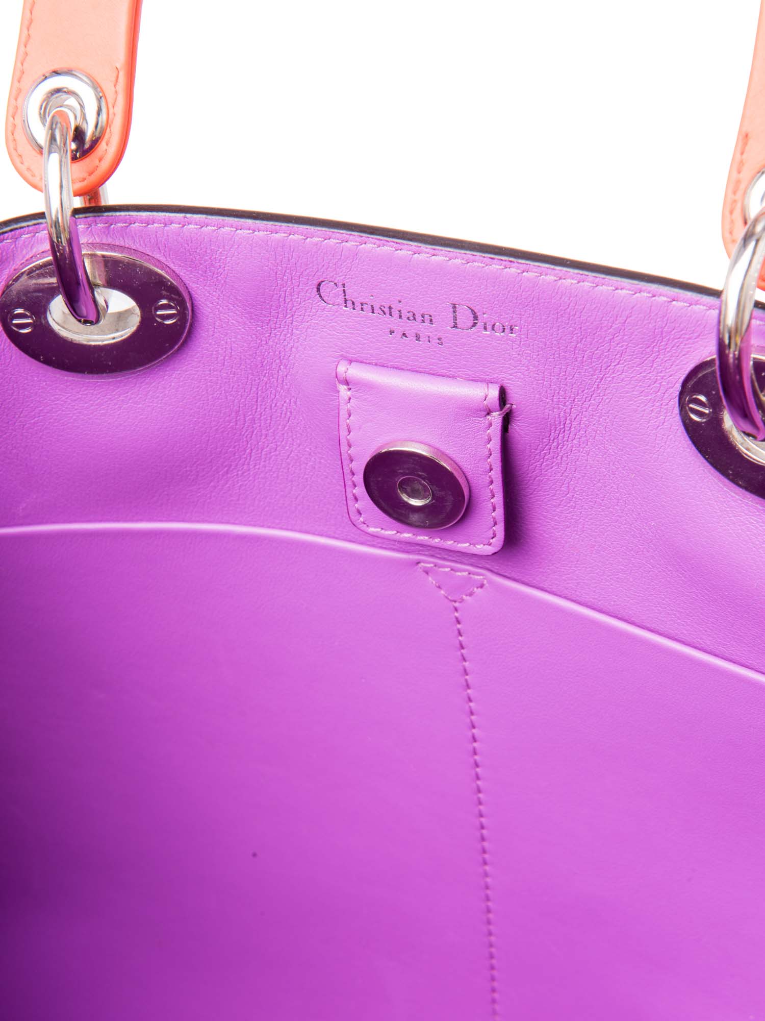 Christian Dior Logo Leather Lady Dior Tote Orange