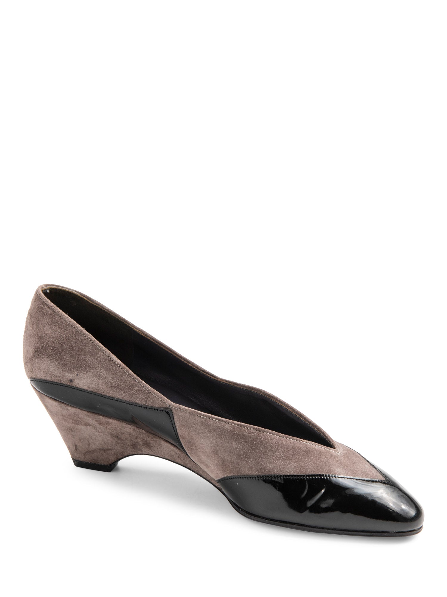 Christian Dior Suede Patent Leather Wedge Shoes Taupe Black