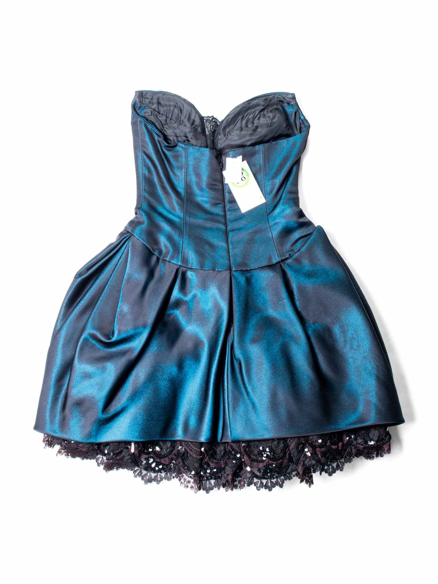 Christian Lacroix Vintage Lace Bow Mini Dress Pearlescent Blue