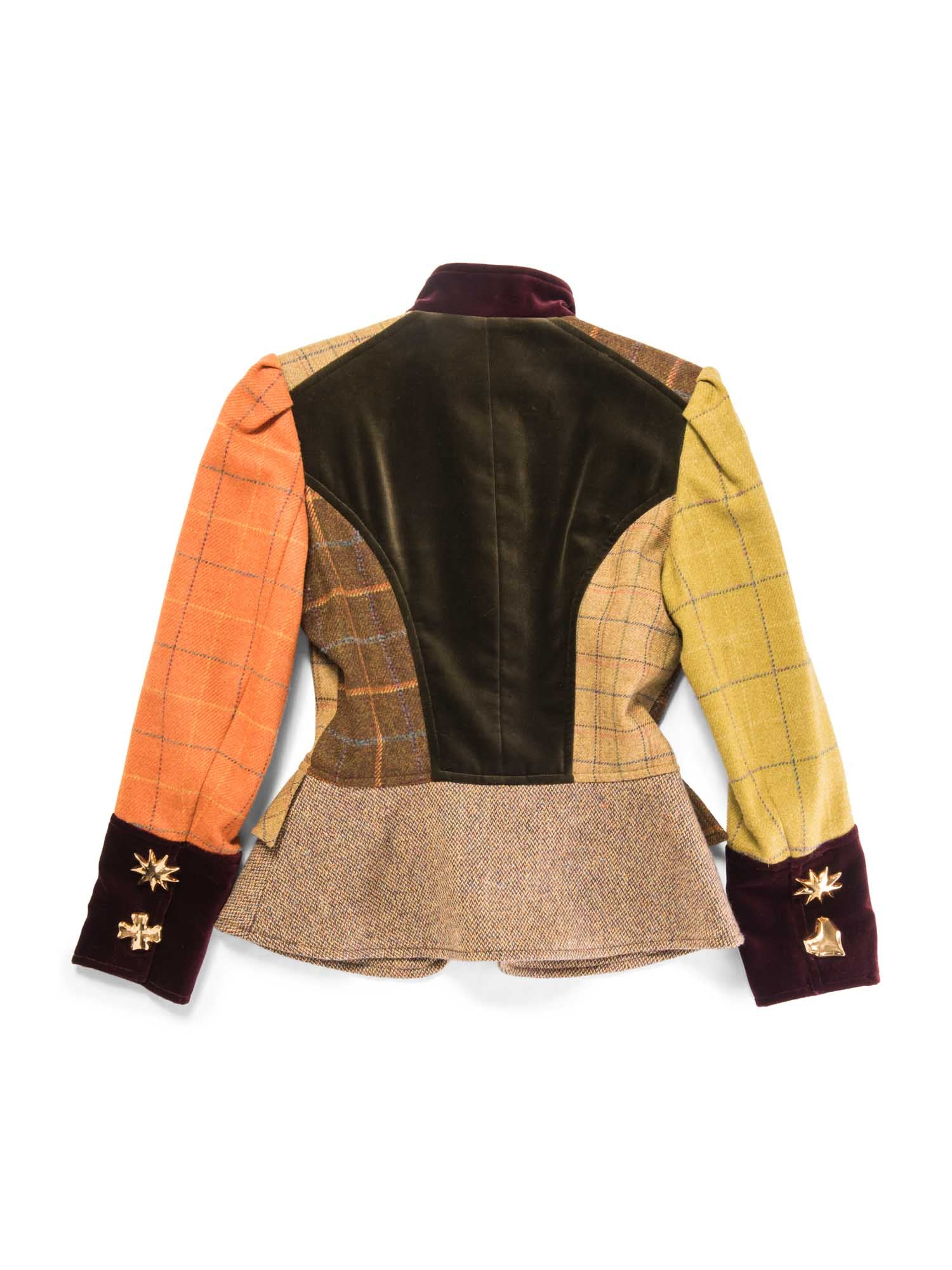 Christian Lacroix Wool Velour Plaid Patchwork Jacket Multicolor