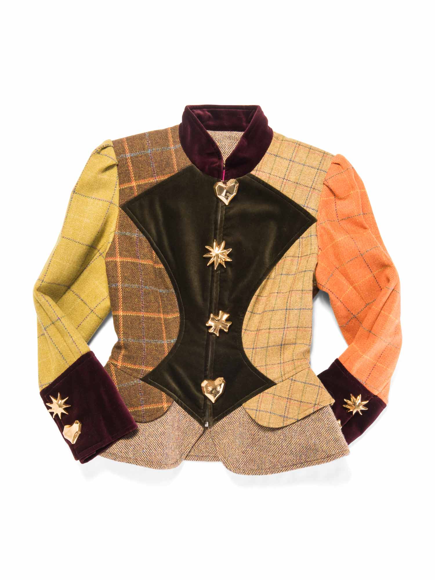 Christian Lacroix Wool Velour Plaid Patchwork Jacket Multicolor